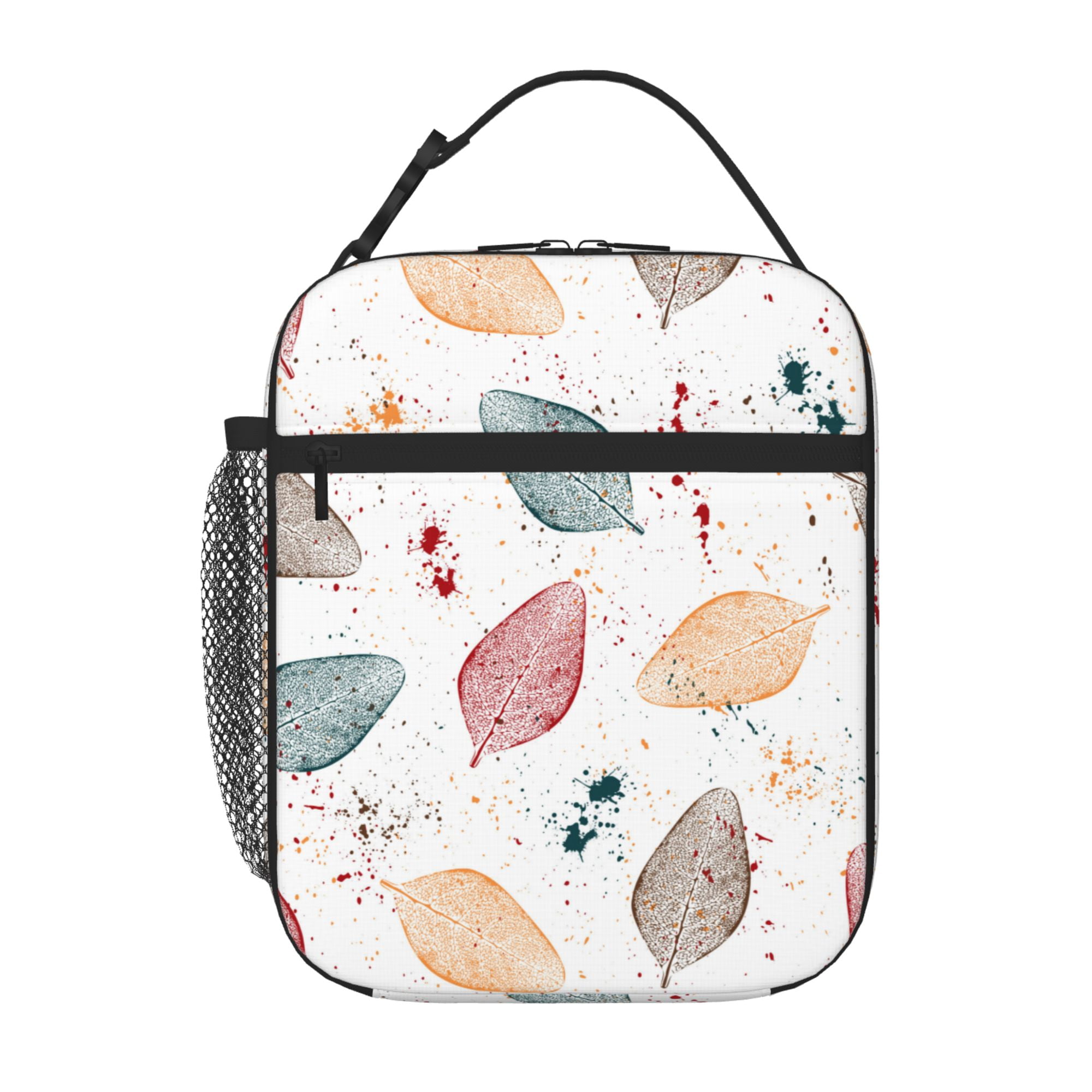 TEQUAN Portable Lunch Bag, Leaves Outline White Pattern Reusable ...