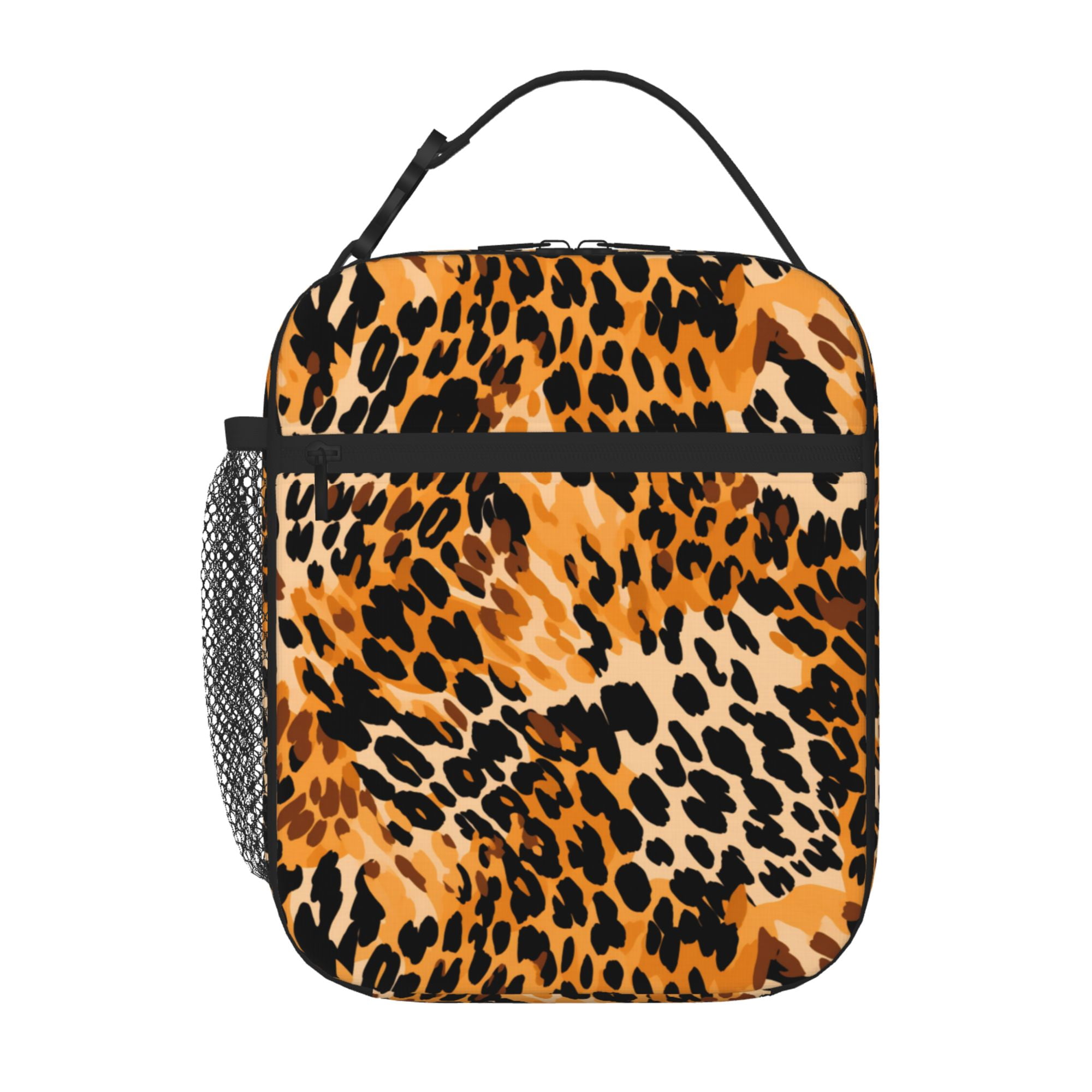 TEQUAN Portable Lunch Bag, Leopard Print Black Orange Pattern Reusable ...