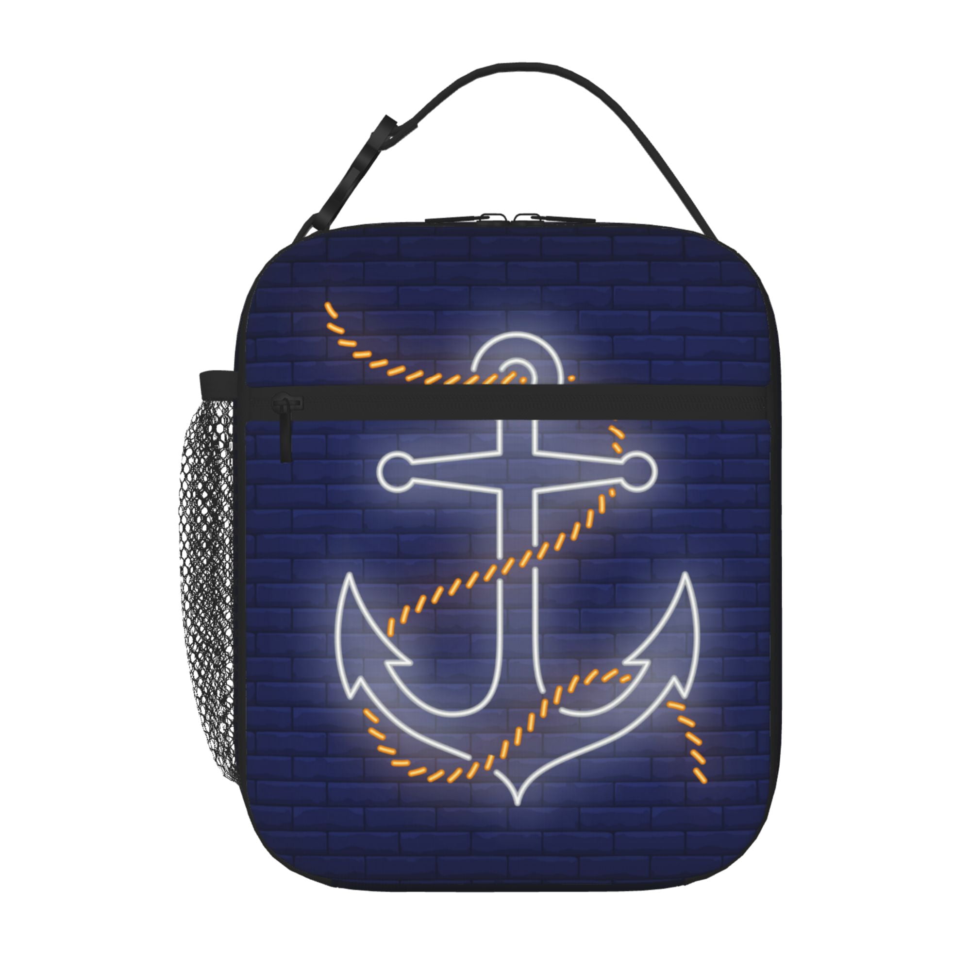 TEQUAN Portable Lunch Bag, Nautical Rope Anchor Neon Pattern Reusable Insulated Lunch Box for ...