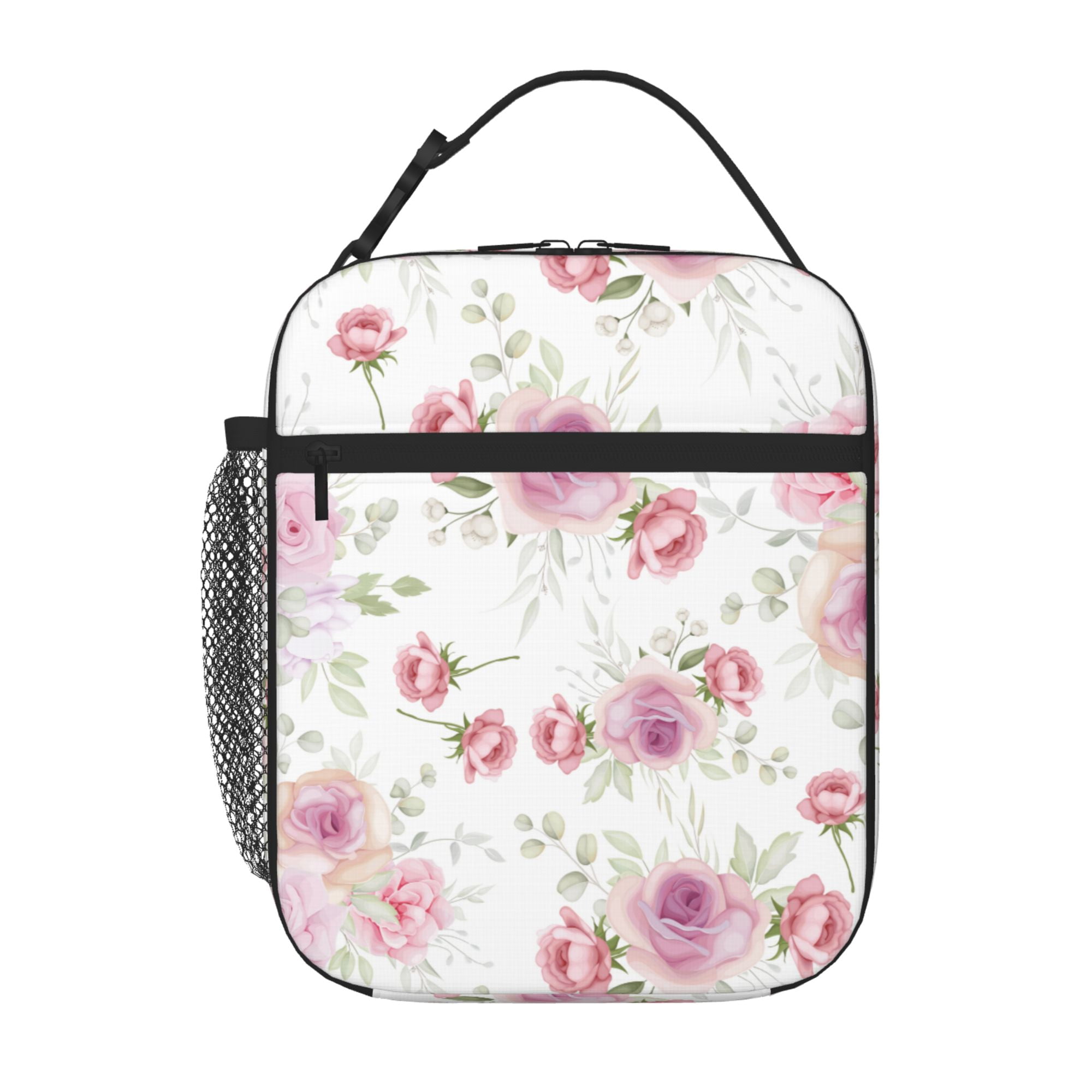 TEQUAN Portable Lunch Bag, Pastel Flowers Roses Pattern Reusable ...