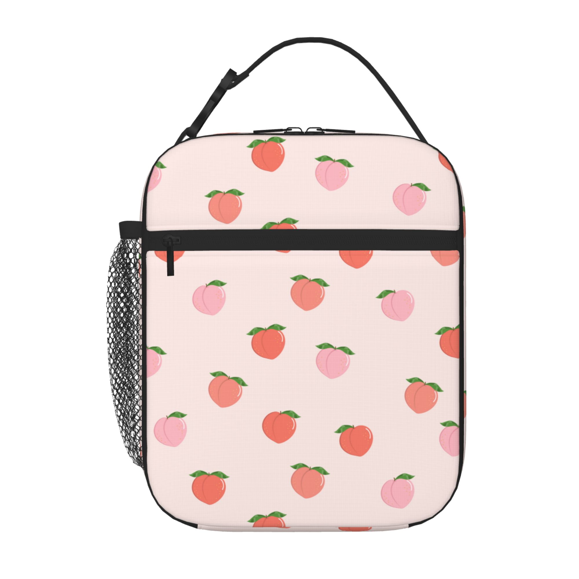 TEQUAN Portable Lunch Bag, Pink Peach Fruits Pattern Reusable Insulated ...