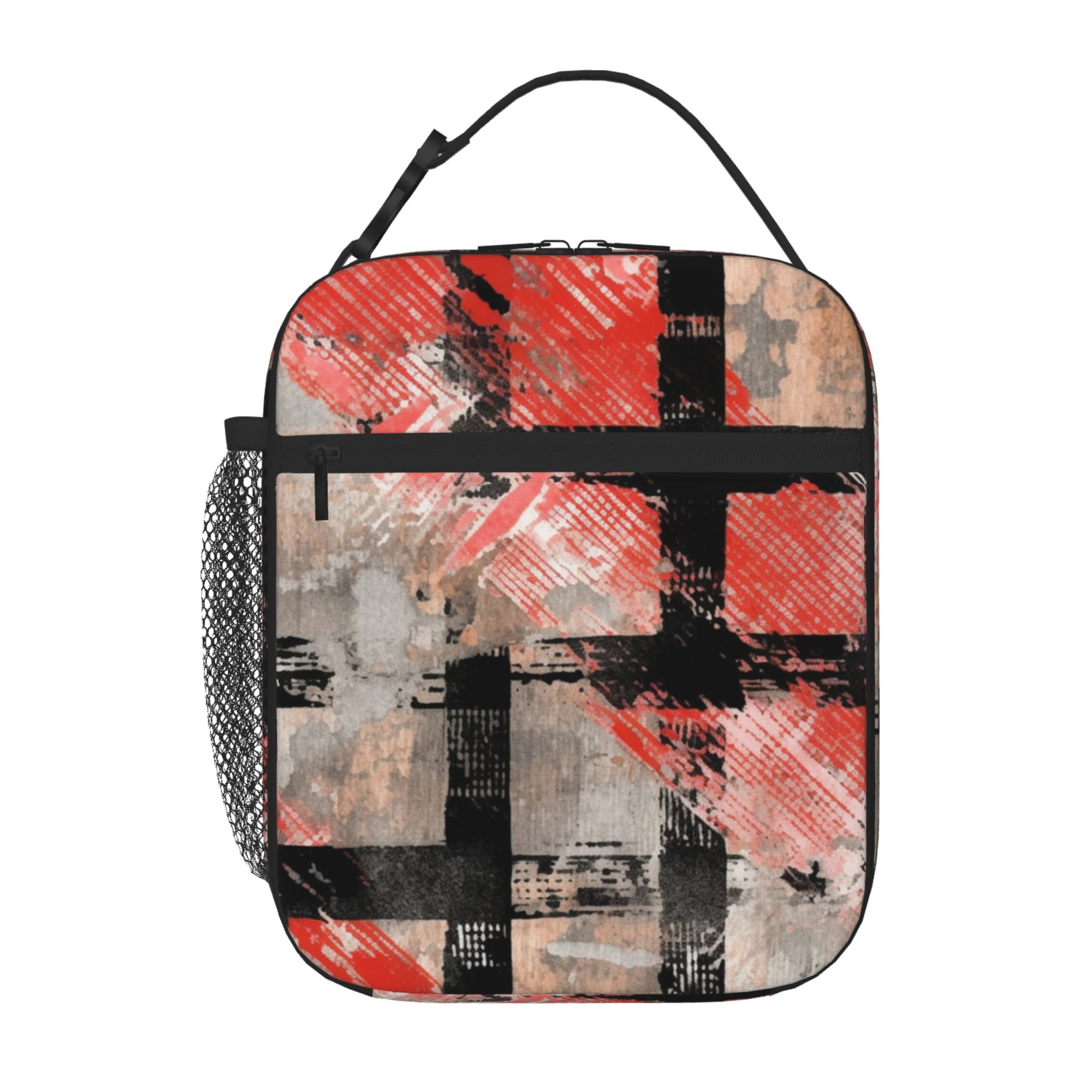 TEQUAN Portable Lunch Bag, Red and Black Wall Plaid Pattern Reusable ...