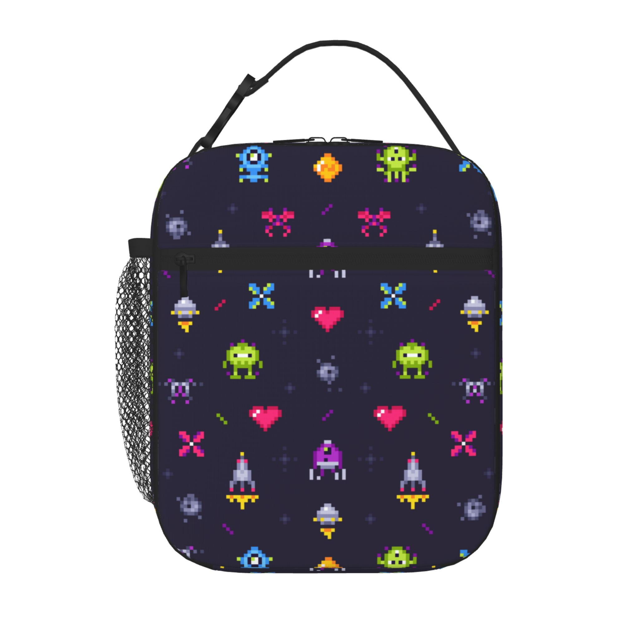 TEQUAN Portable Lunch Bag, Retro Pixels Arcade Game Pattern Reusable ...