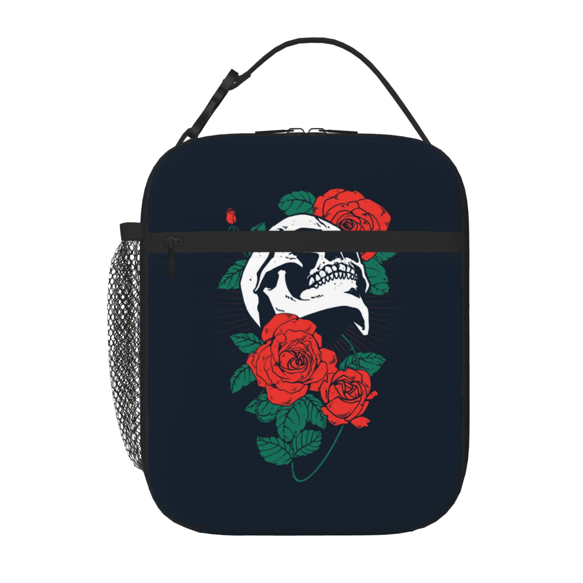 TEQUAN Portable Lunch Bag, Skull and Rose Flower Pattern Reusable ...