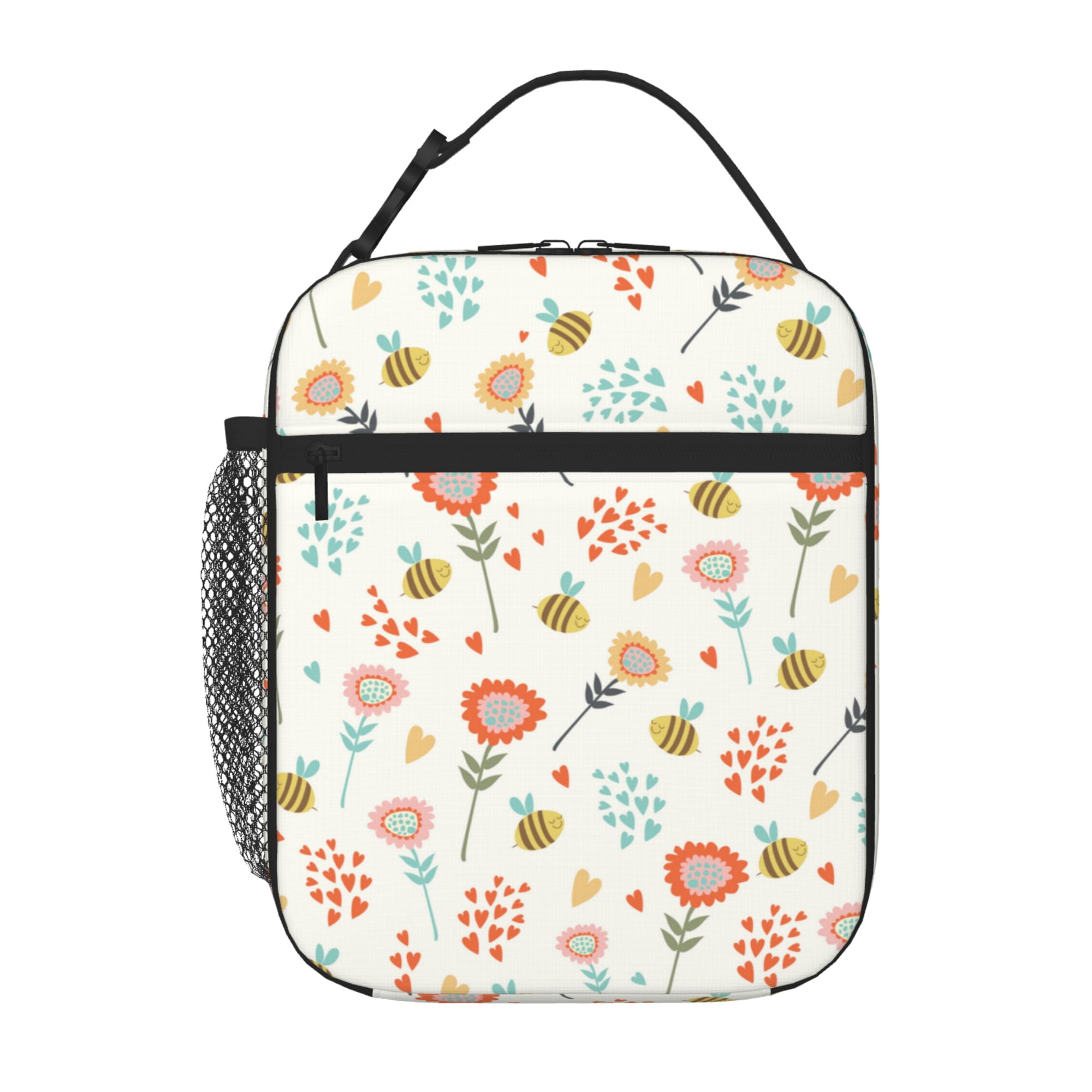 TEQUAN Portable Lunch Bag, Spring Flowers and Bees Pattern Reusable ...