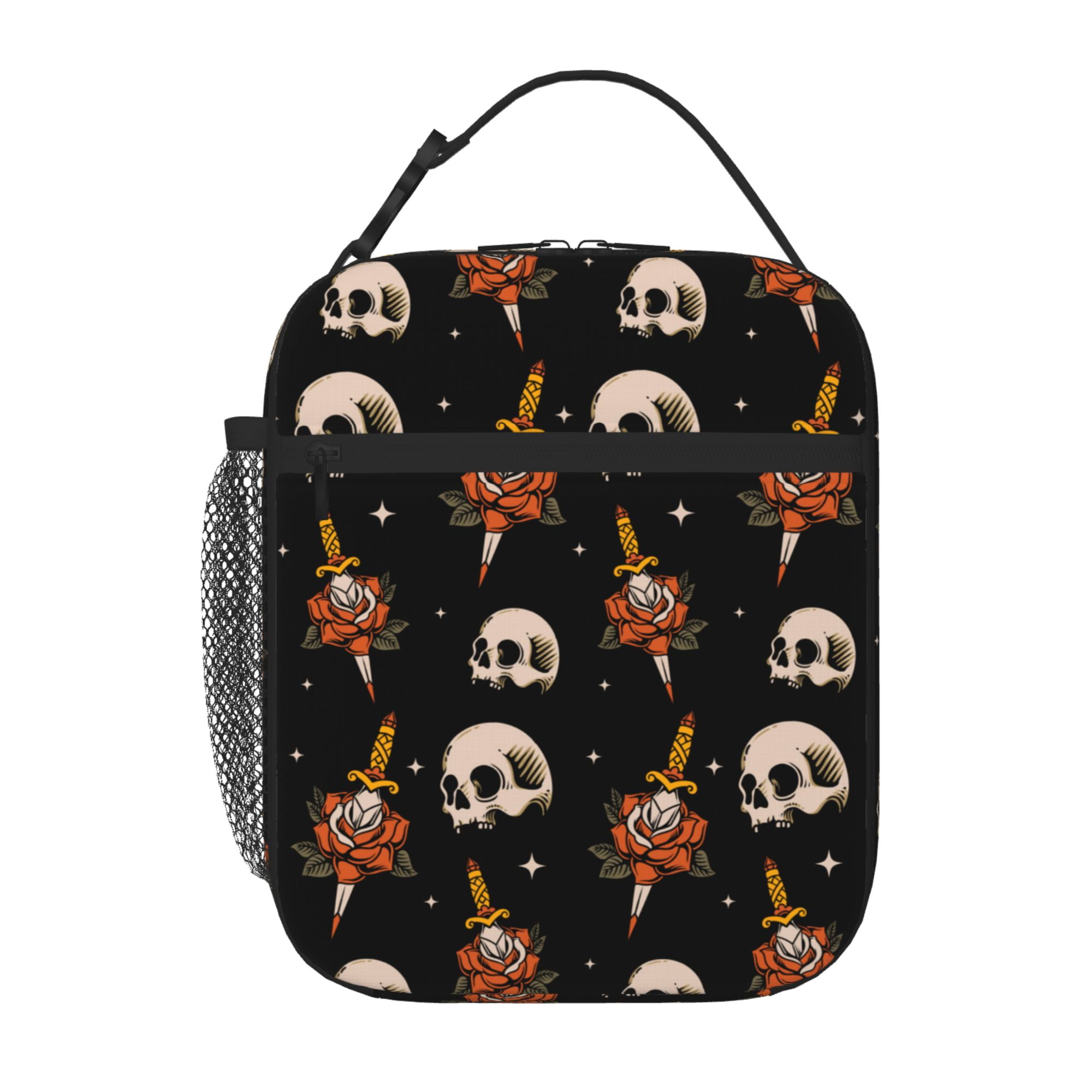 TEQUAN Portable Lunch Bag, Vintage Skull Oldschool Rose Pattern ...
