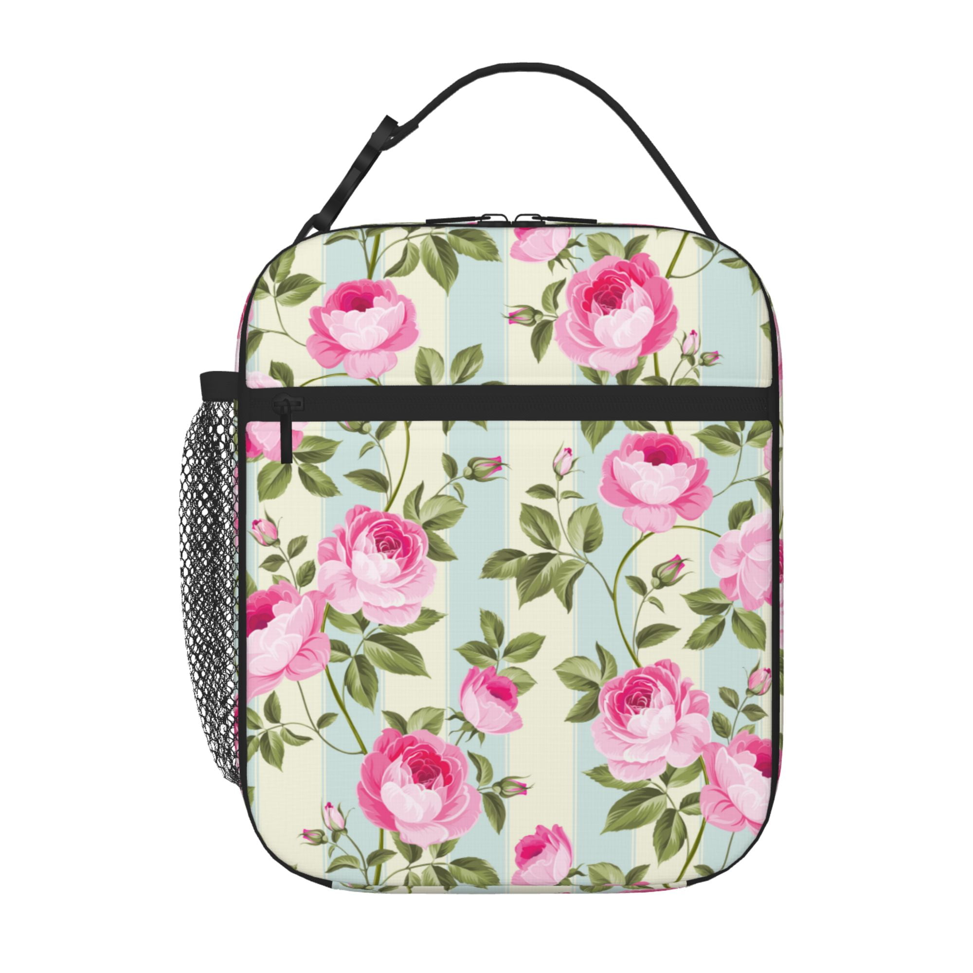 TEQUAN Portable Lunch Bag, Watercolor Floral Roses Pattern Reusable ...