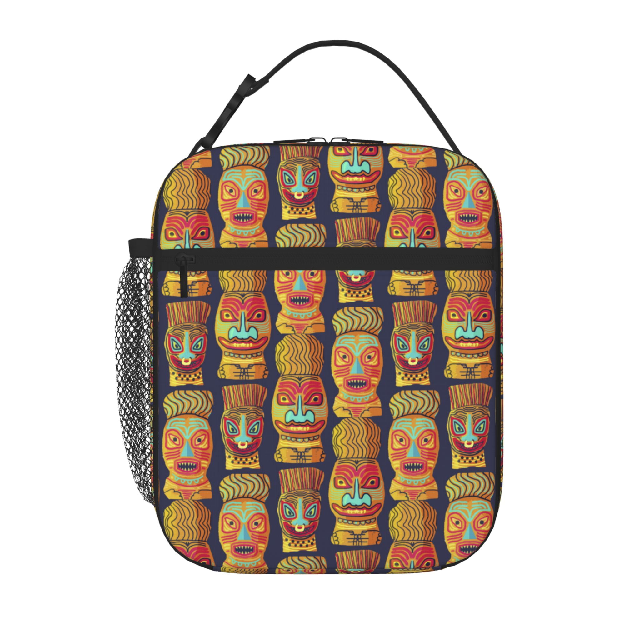 TEQUAN Portable Lunch Bag, Watercolor Tiki Masks Pattern Reusable ...