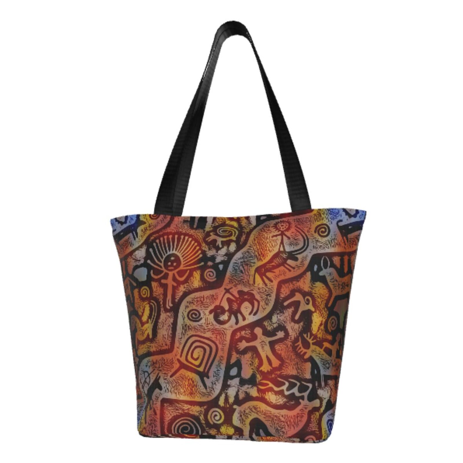 TEQUAN Reusable Shoulder Tote Bags, Ancient Petroglyphs Cave Drawings ...