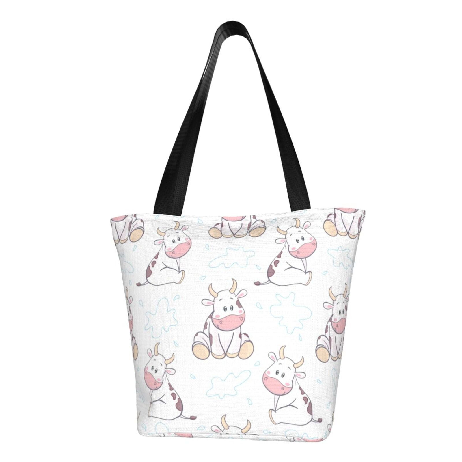 TEQUAN Reusable Shoulder Tote Bags, Animals Doodle Cartoon Cows Prints ...