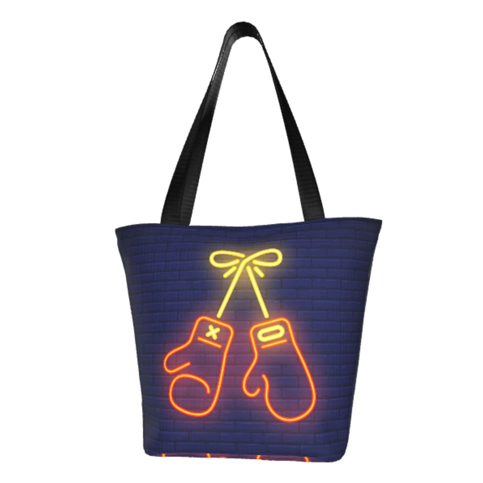 TEQUAN Reusable Shoulder Tote Bags, Boxing Neon Signs Prints Polyester ...