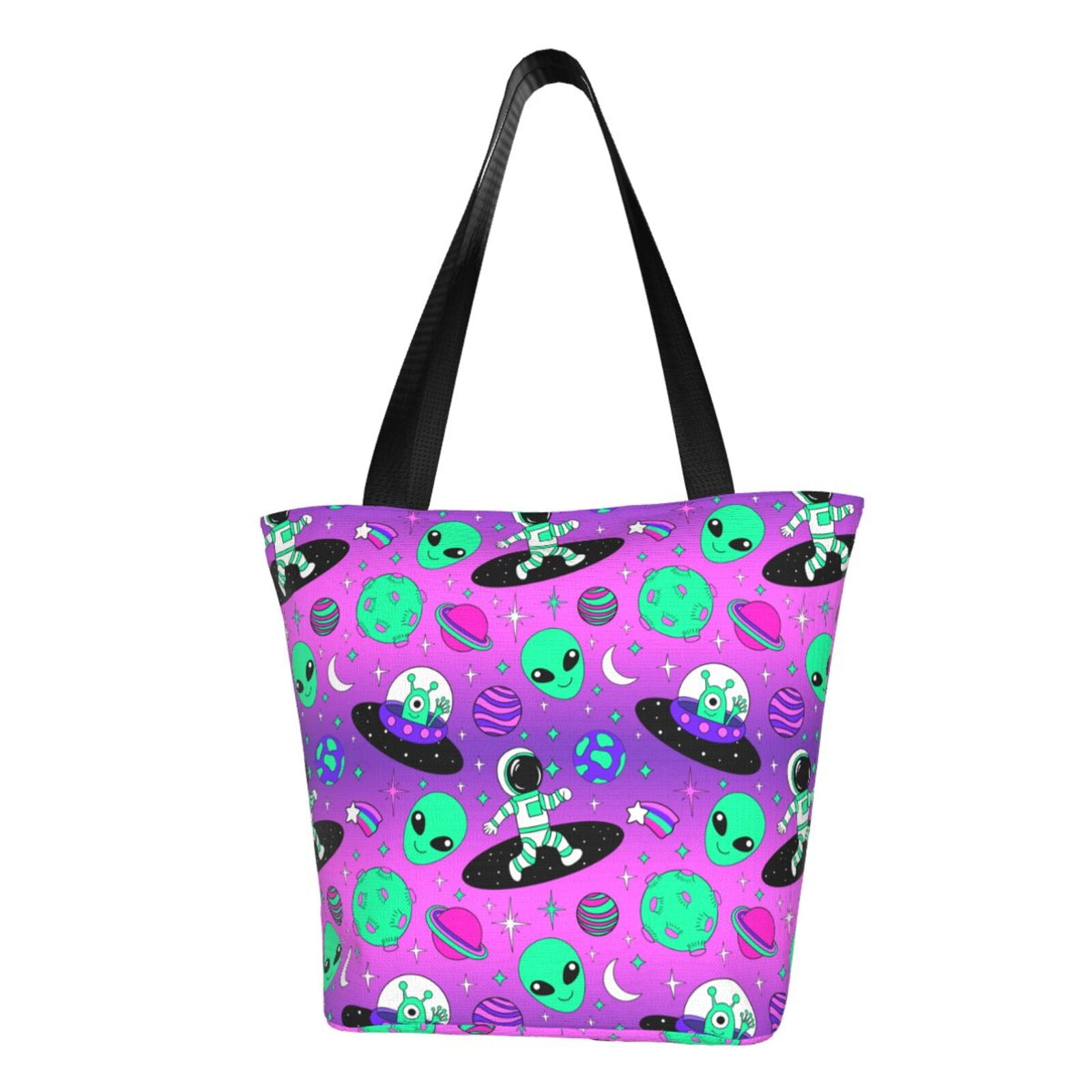 TEQUAN Reusable Shoulder Tote Bags, Cartoon Aliens Space Vaporwave ...