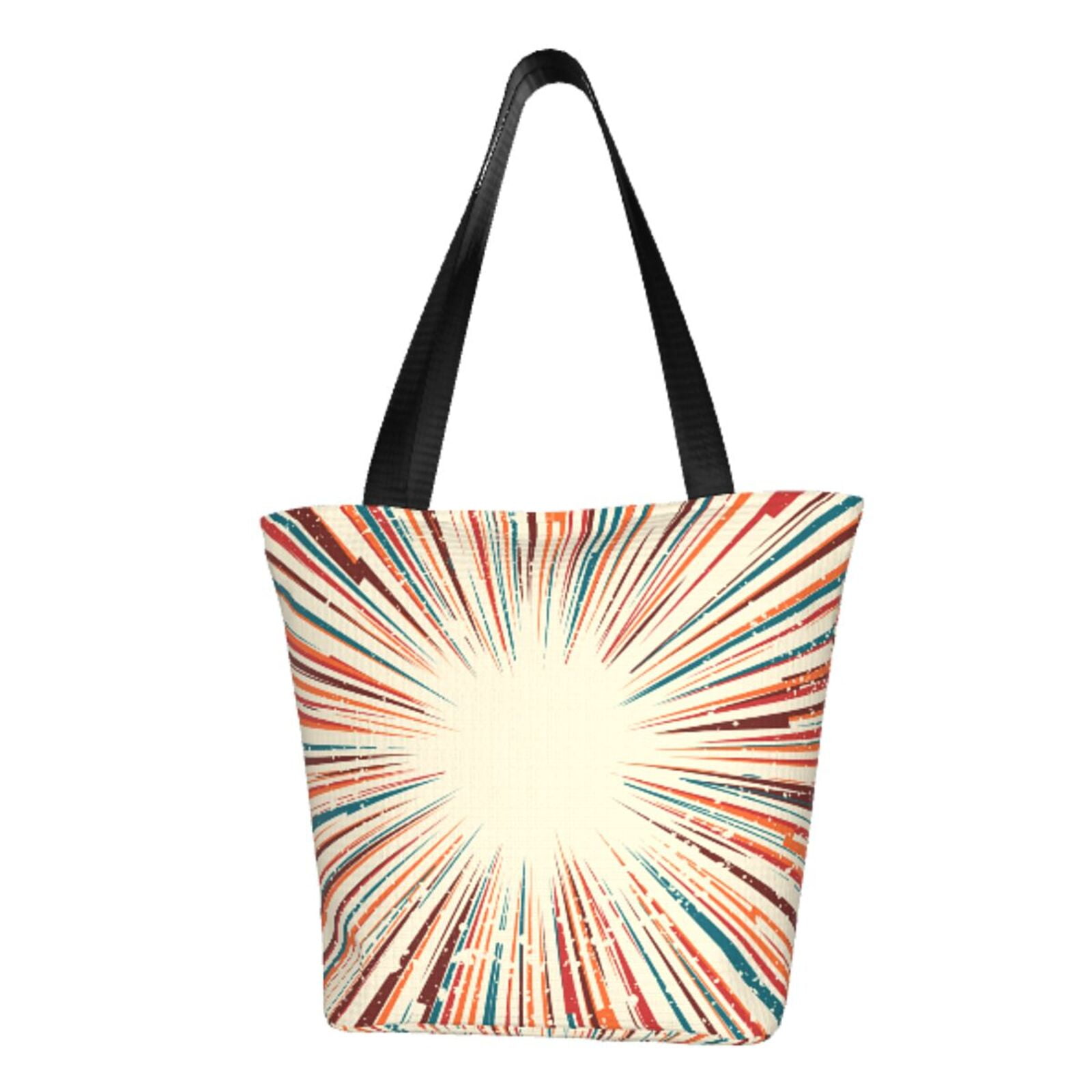 TEQUAN Reusable Shoulder Tote Bags, Comic Sun Rays Colorful Prints ...