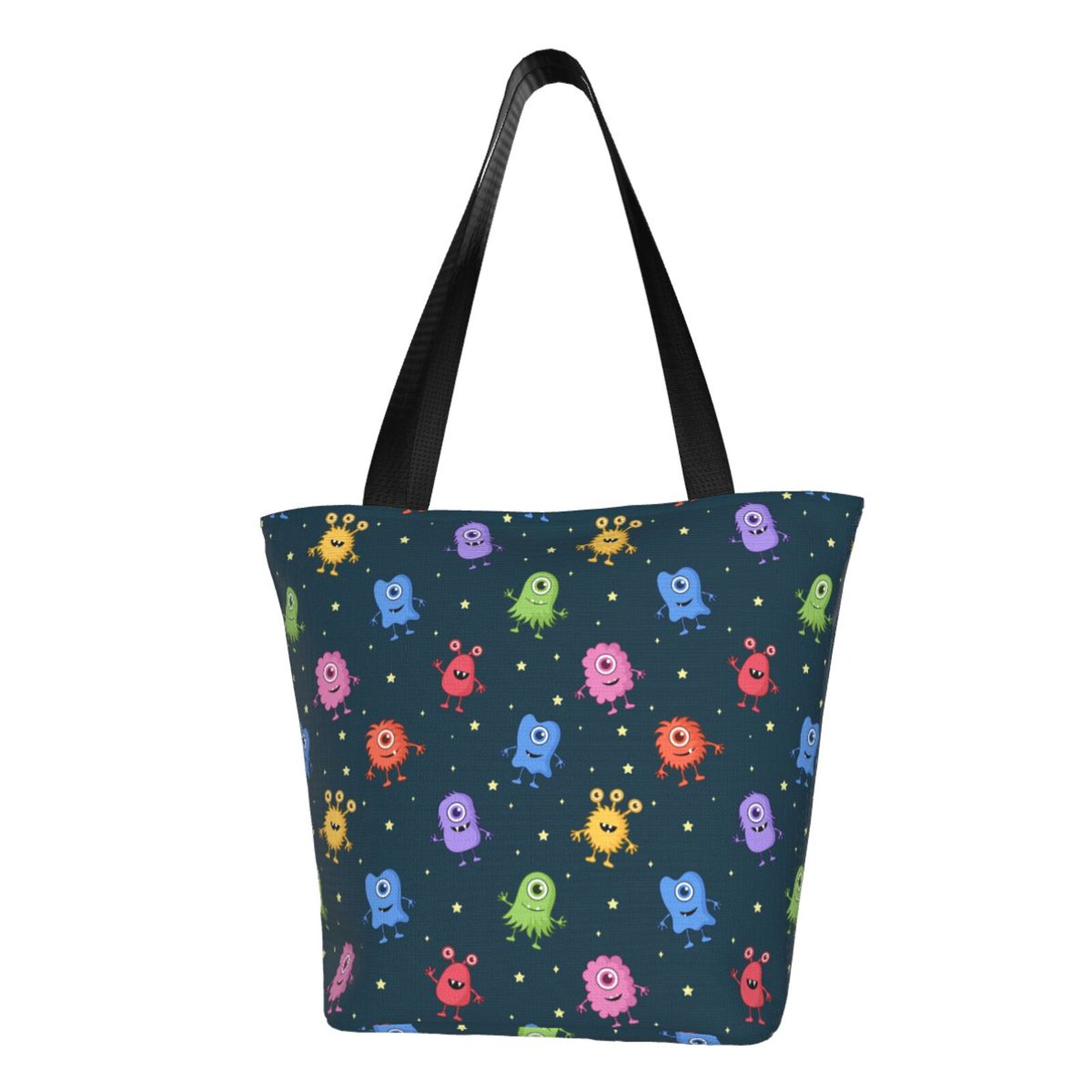 TEQUAN Reusable Shoulder Tote Bags, Funny Cartoon Alien Monsters Prints ...