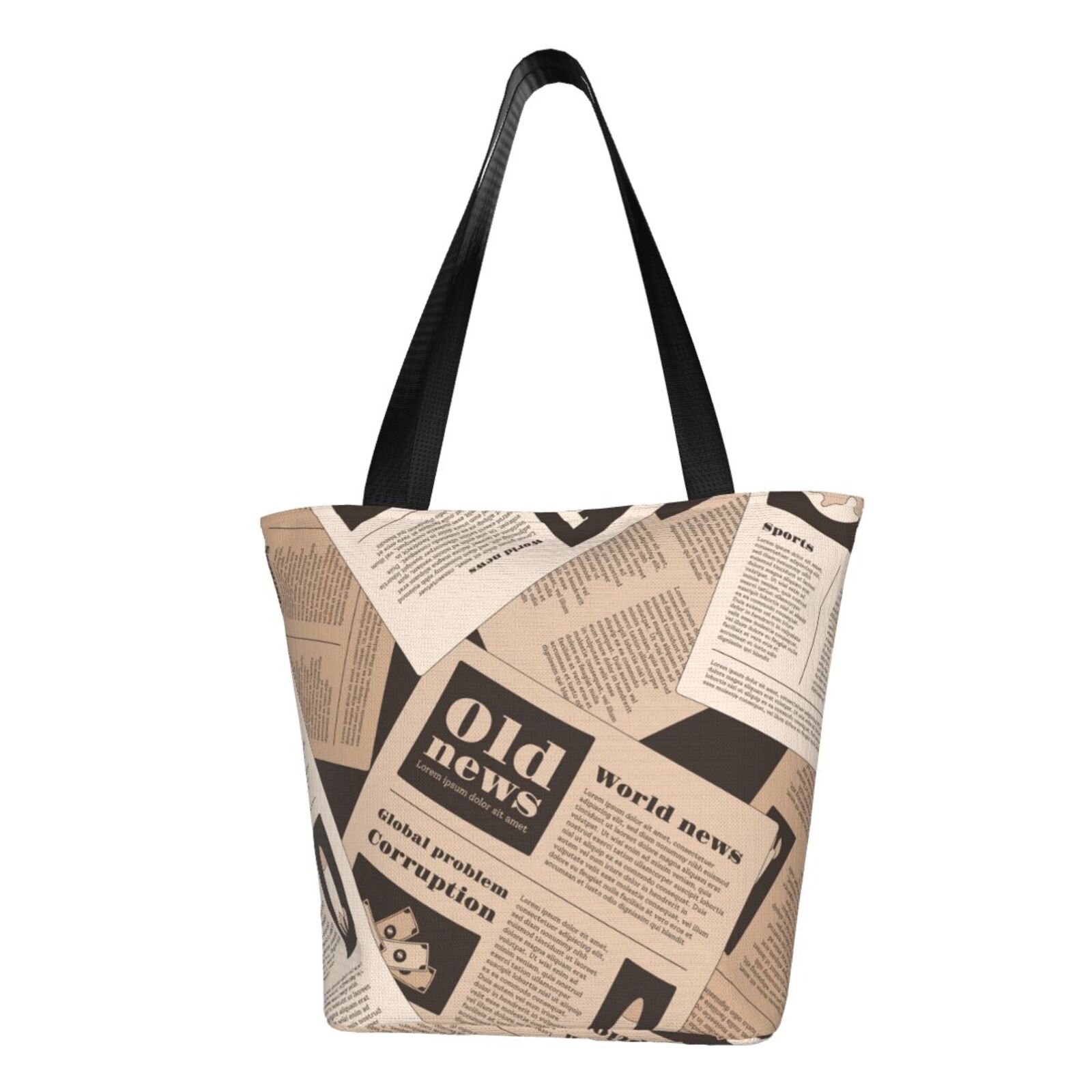 TEQUAN Reusable Shoulder Tote Bags, Hand Drawn Old Newspaper Prints ...