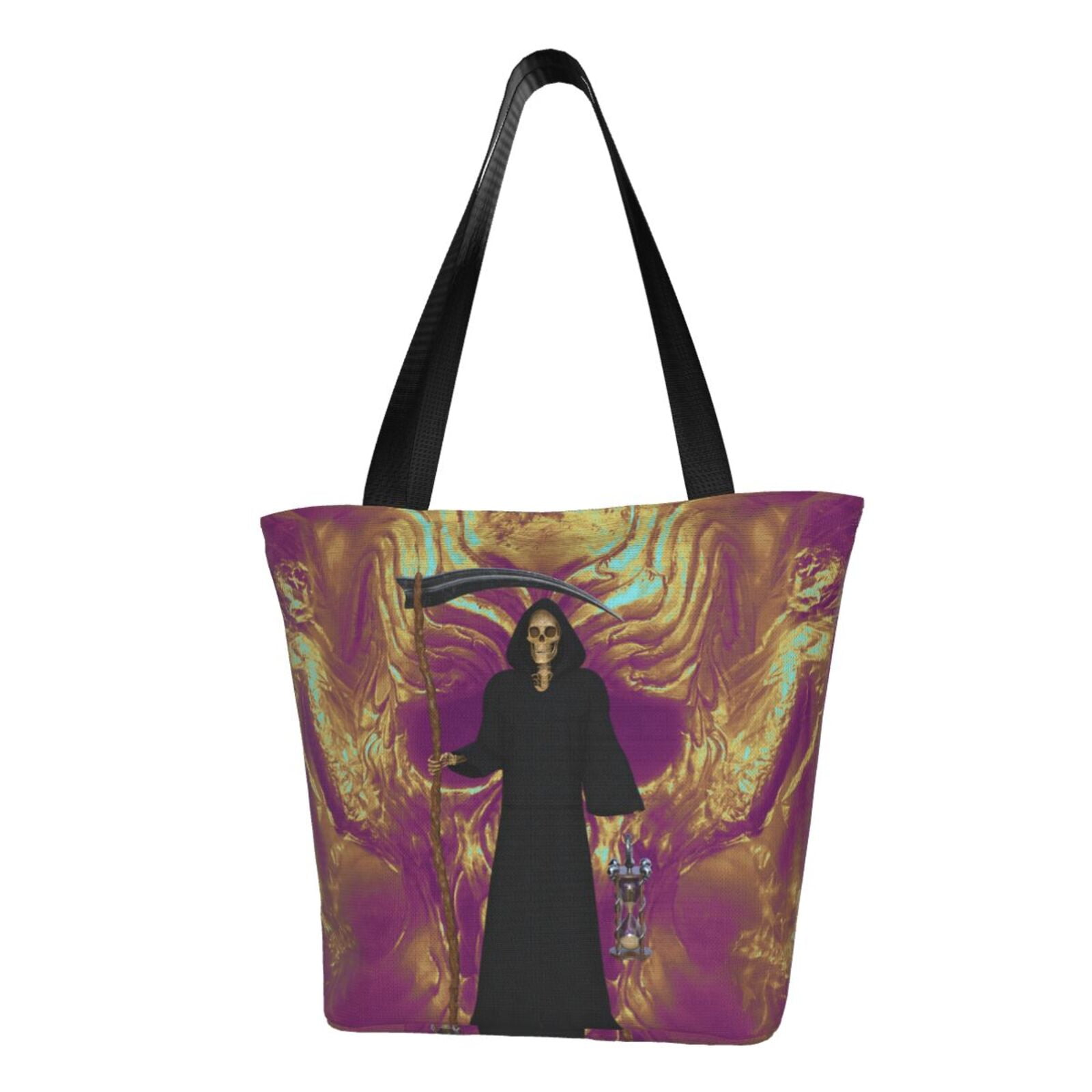 TEQUAN Reusable Shoulder Tote Bags, Mystical Skull Grim Reaper Prints ...