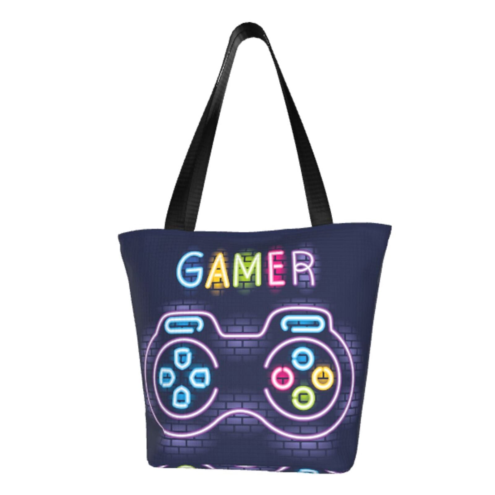 TEQUAN Reusable Shoulder Tote Bags, Neon Gamepad Gamer Sign Prints ...