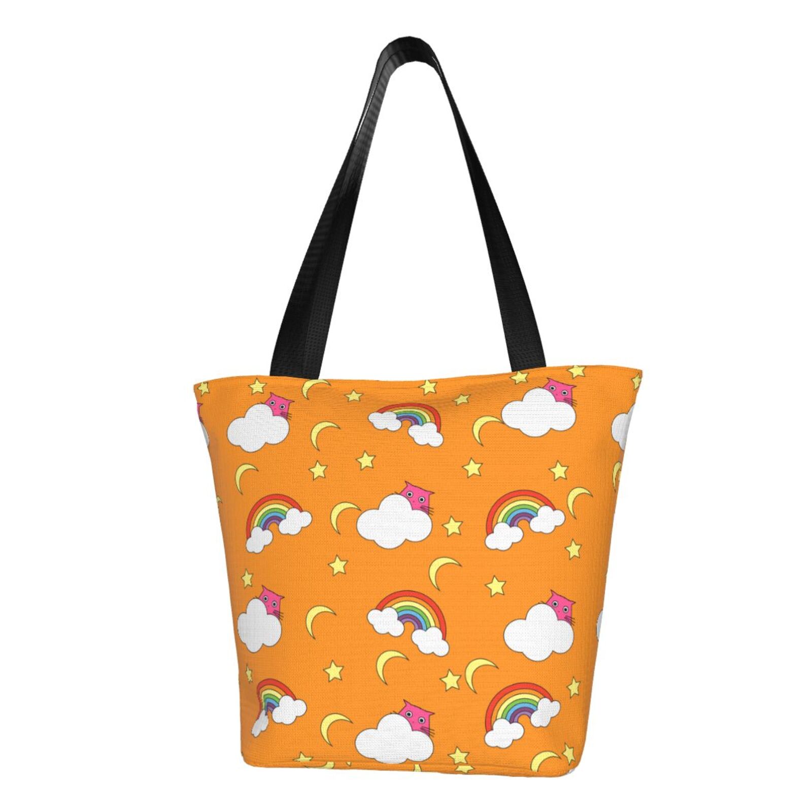 TEQUAN Reusable Shoulder Tote Bags, Rainbows Moons Stars Cats Prints ...