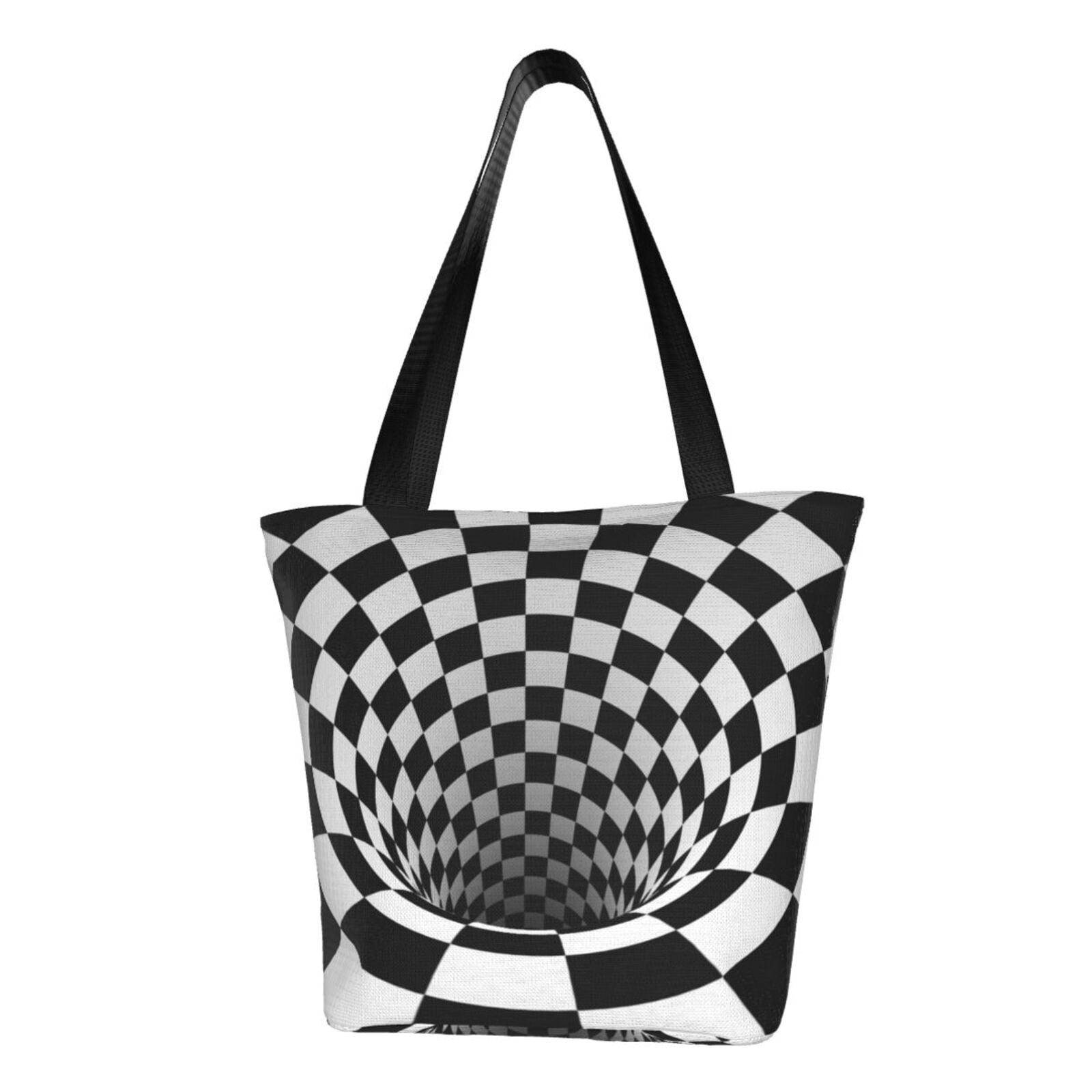 TEQUAN Reusable Shoulder Tote Bags, Realistic 3D Checkered Illusion ...