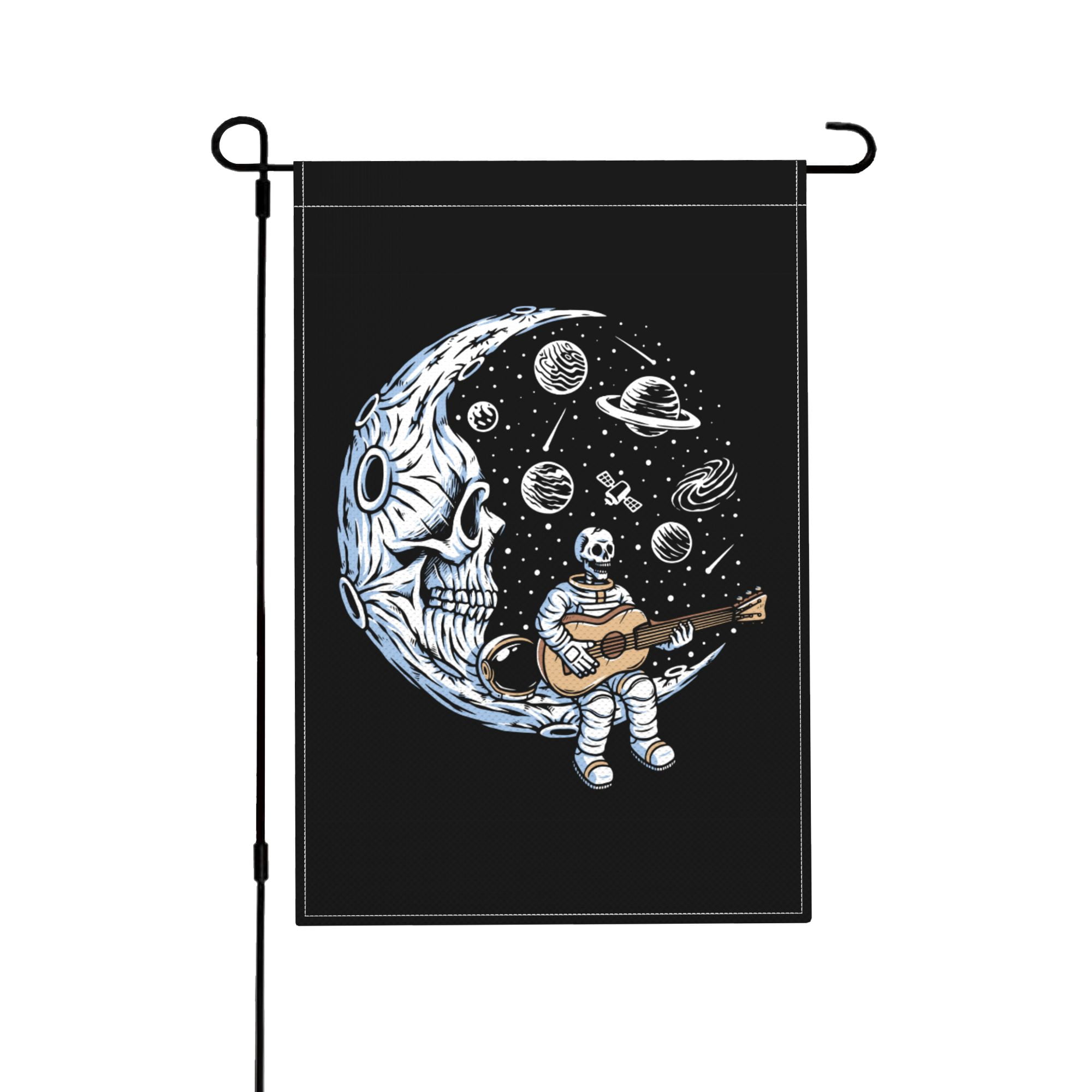 TEQUAN Skull Moon Guitar Astronaut Garden Flags, 18 x 12 inch Double ...