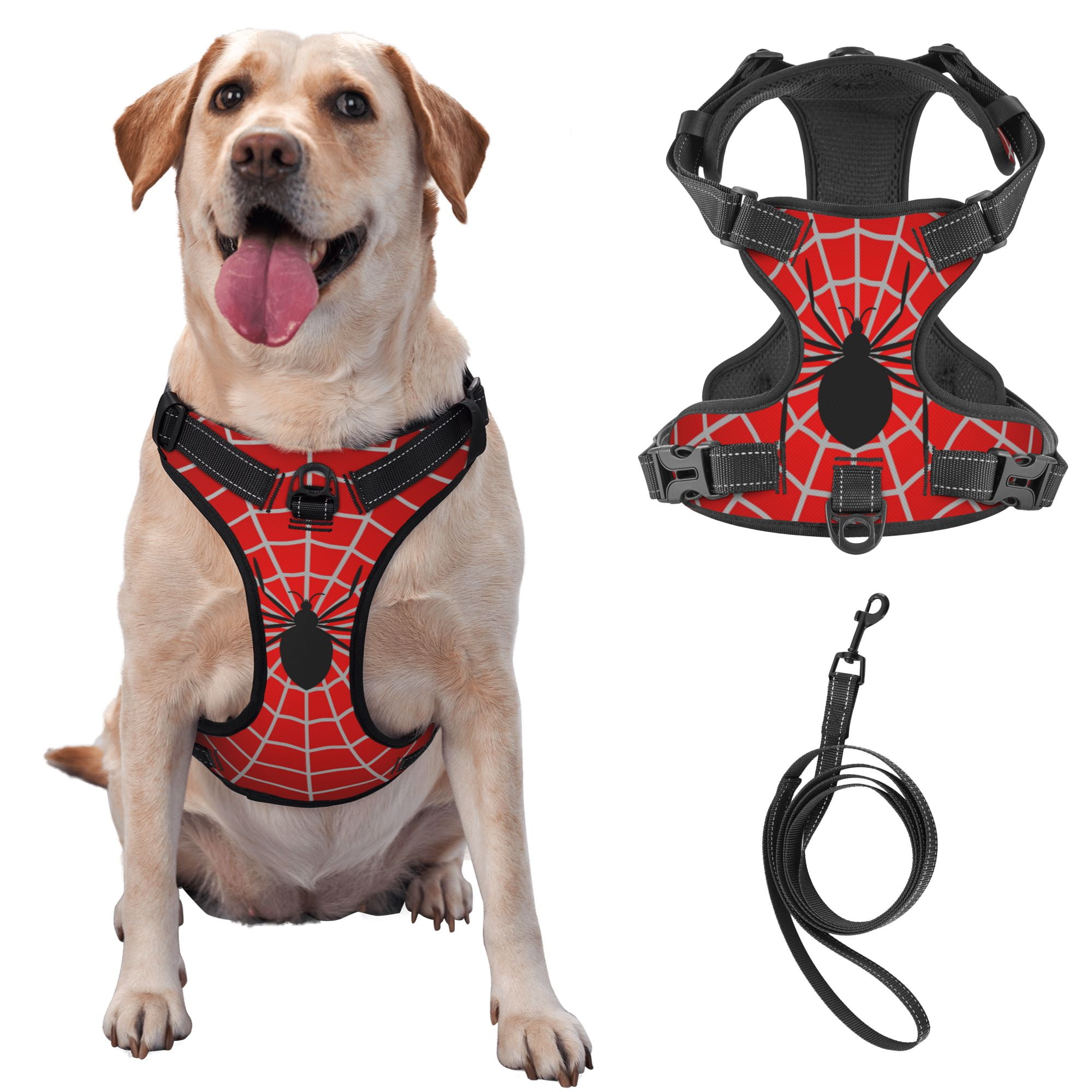 TEQUAN Small Dog Harness with Leash, Abstract Red Spider Web Prints ...