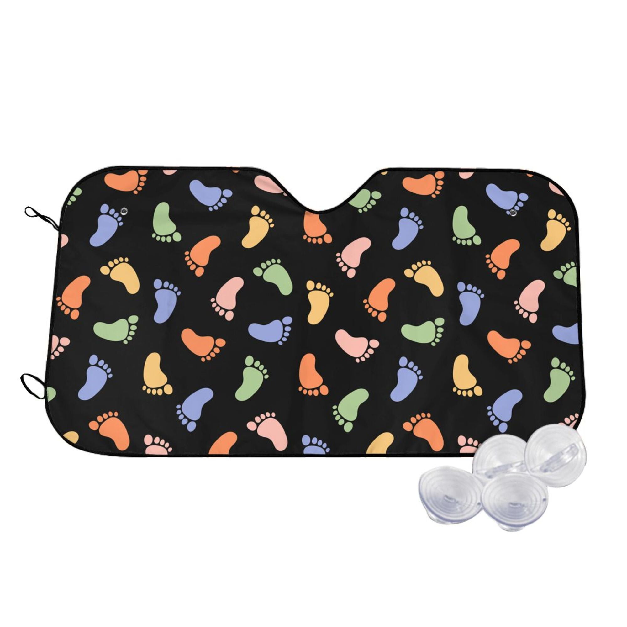 TEQUAN Sunshade for Car Windshield, Cartoon Colorful Footprint Pattern ...