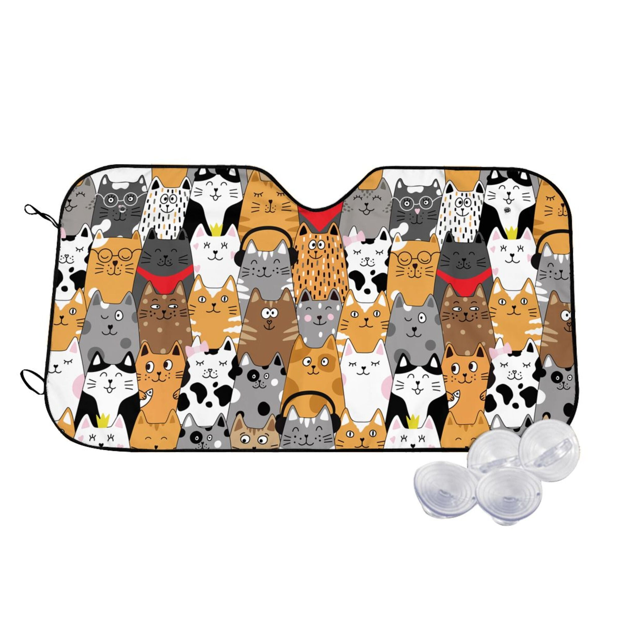 TEQUAN Sunshade for Car Windshield, Funny Cartoon Cats Animals Pattern ...
