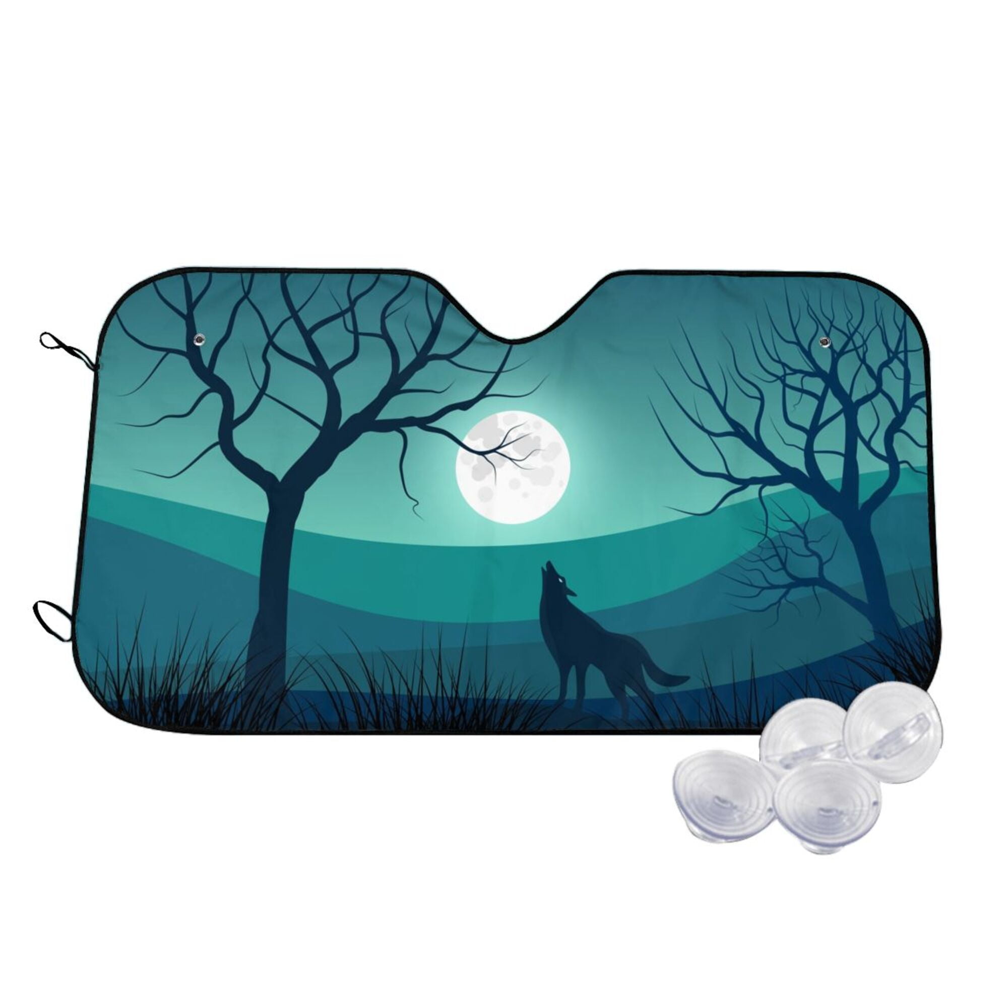 TEQUAN Sunshade for Car Windshield, Night Moon Moonlight Wolf Animal ...