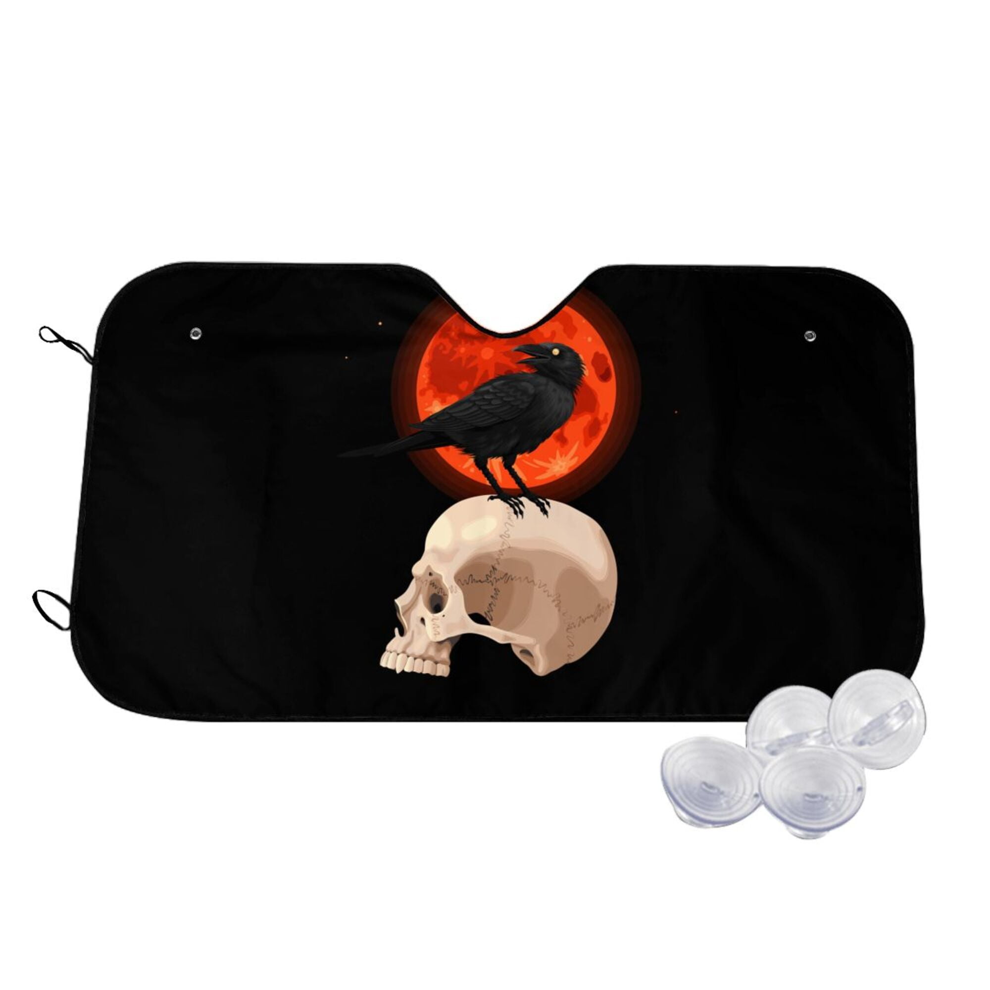 TEQUAN Sunshade for Car Windshield, Red Moon Crow and Skull Pattern Car ...