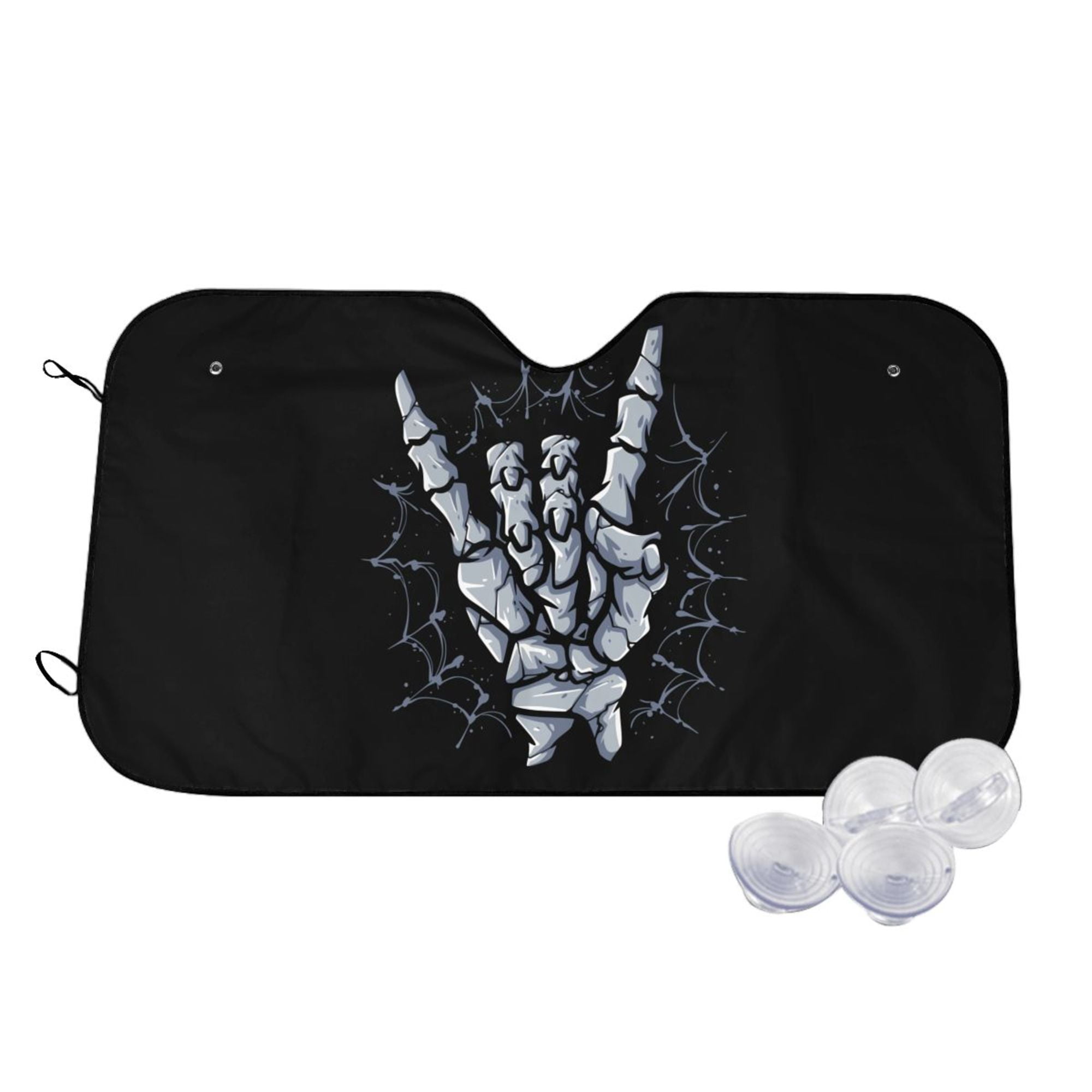 TEQUAN Sunshade for Car Windshield, Rock Skeleton Hand Gesture Pattern ...