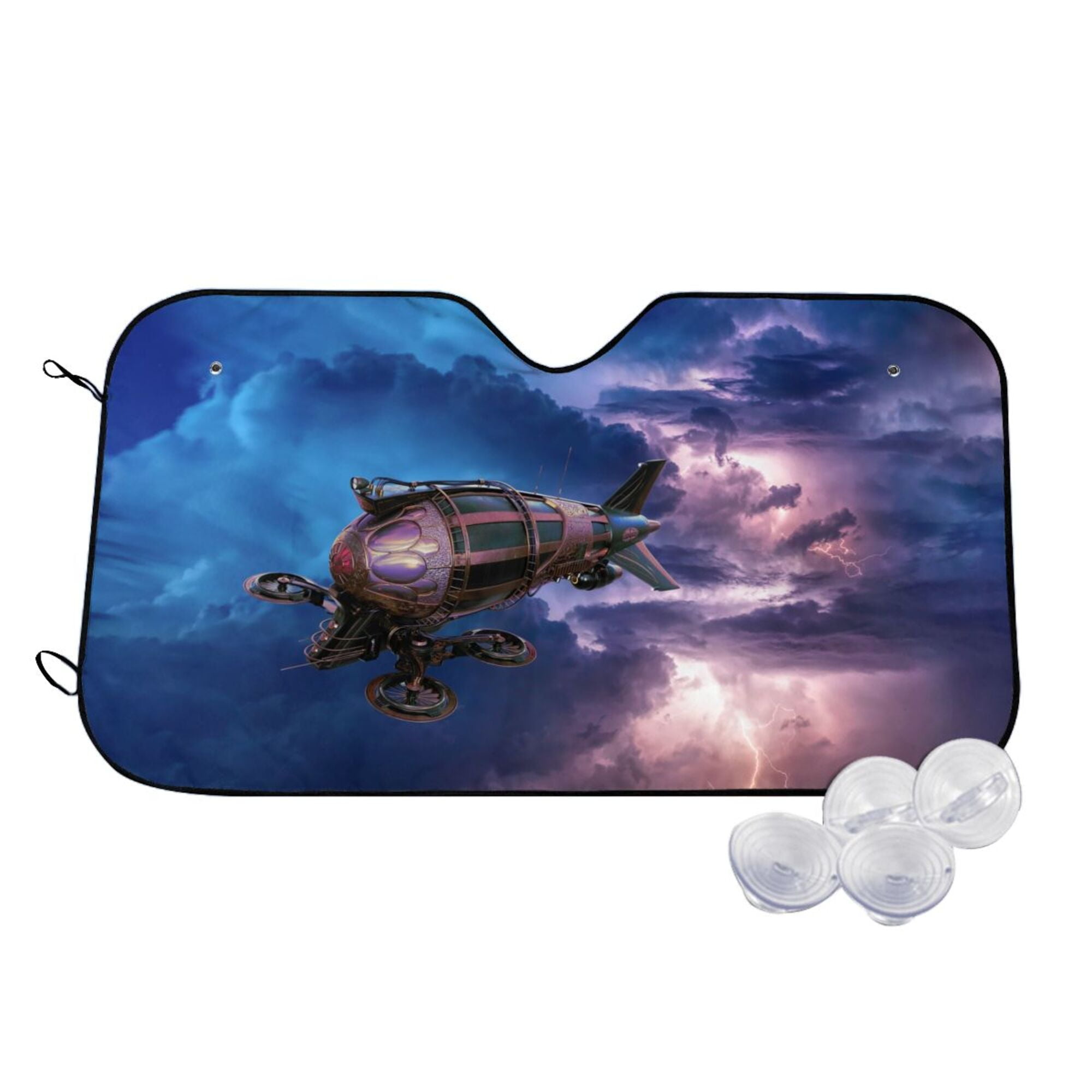 TEQUAN Sunshade for Car Windshield, Steampunk Airship Storm Lightning ...