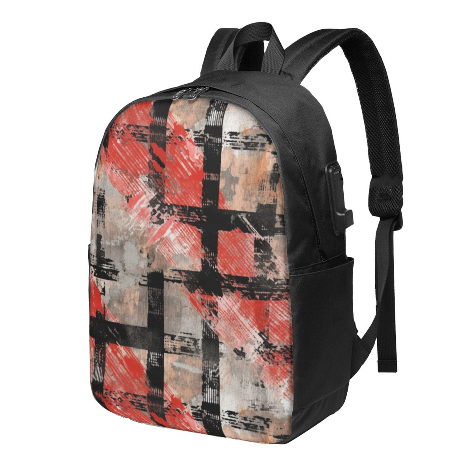 TEQUAN Travel Laptop Backpack, Red and Black Wall Plaid Prints Outdoor ...