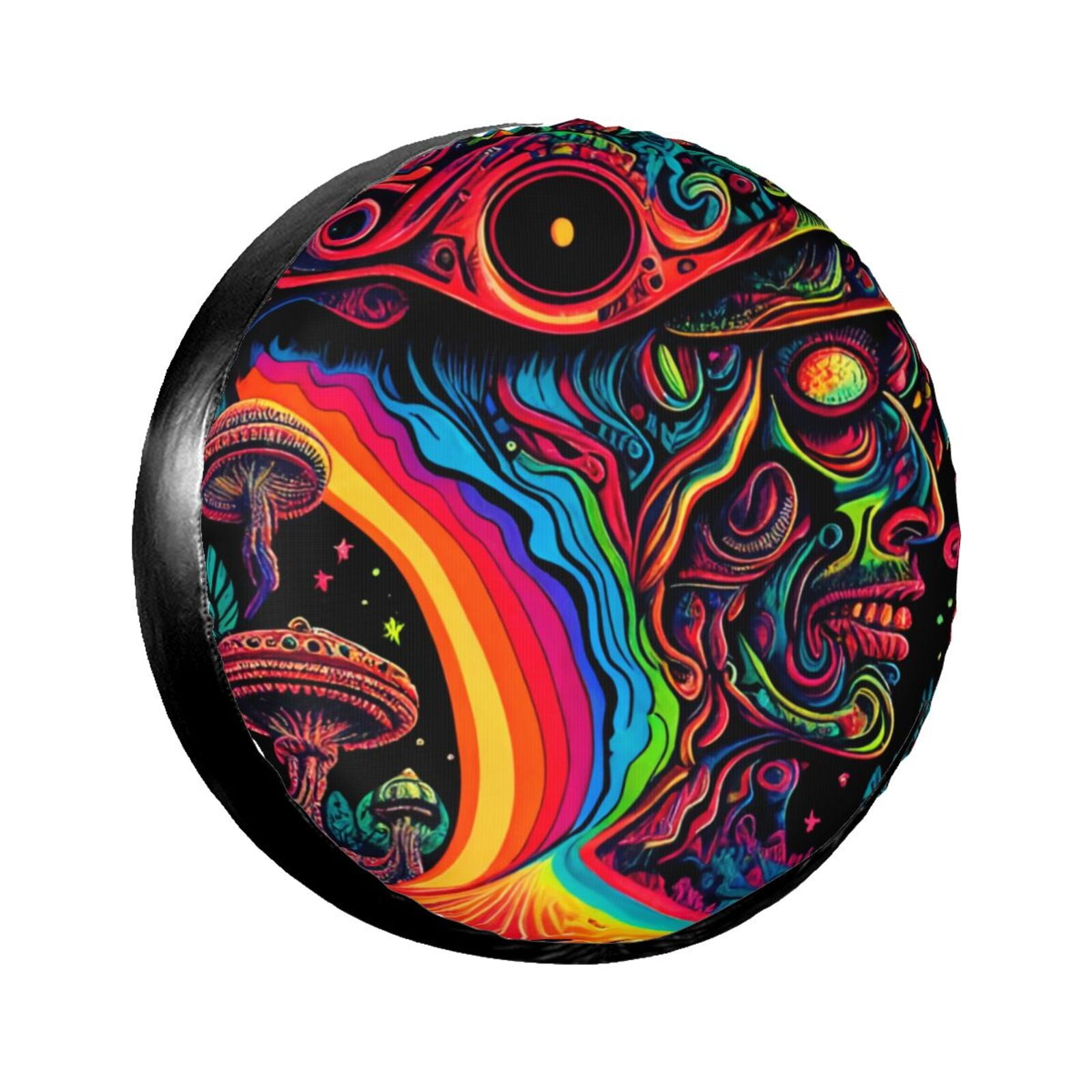 TEQUAN Universal Waterproof Spare Tire Cover, Dustproof Sun Protection Colorful Trippy Hippie ...