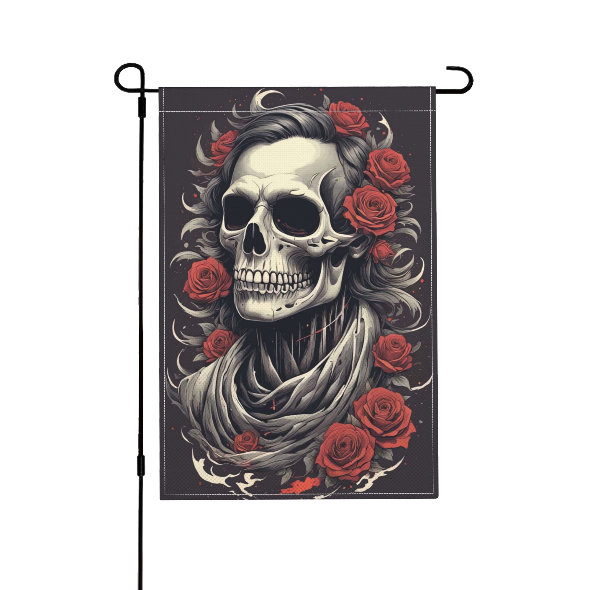 TEQUAN Vintage Gothic Skull with Roses Garden Flags, 18 x 12 inch ...