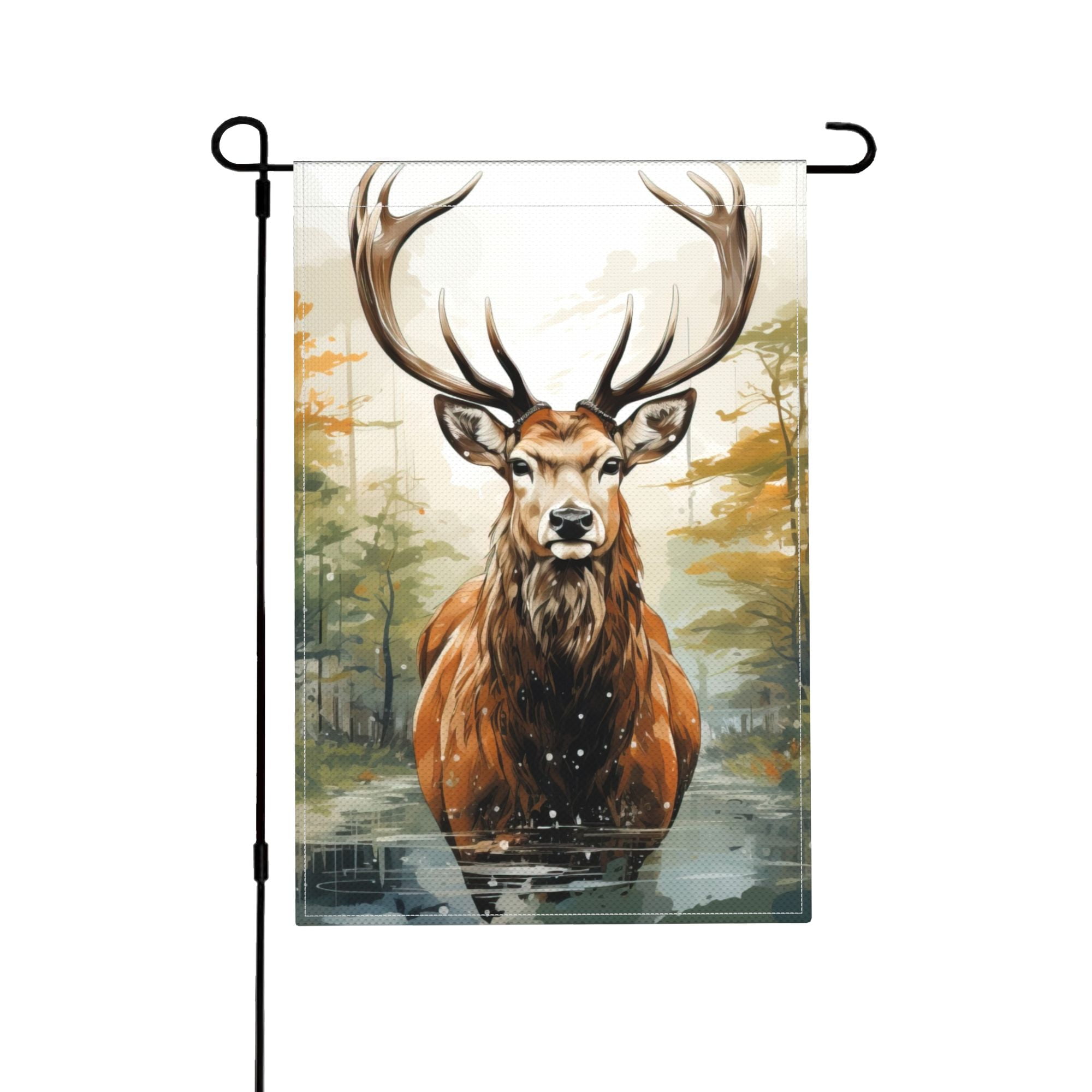 TEQUAN Watercolor Forest Deer Garden Flags, 18 x 12 inch Double Sided ...