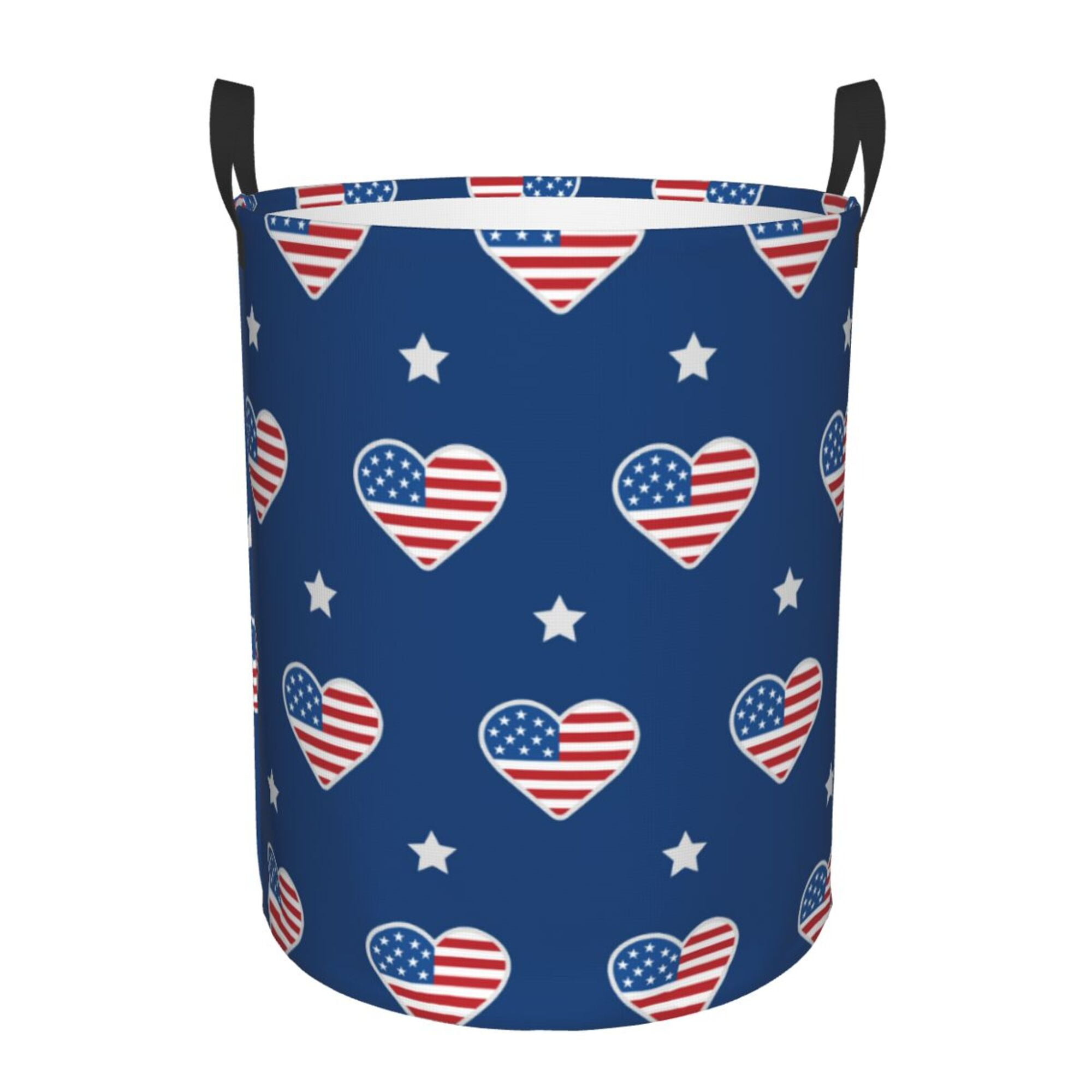 TEQUAN Waterproof Laundry Hampers, Blue Hearts American Flag Pattern ...