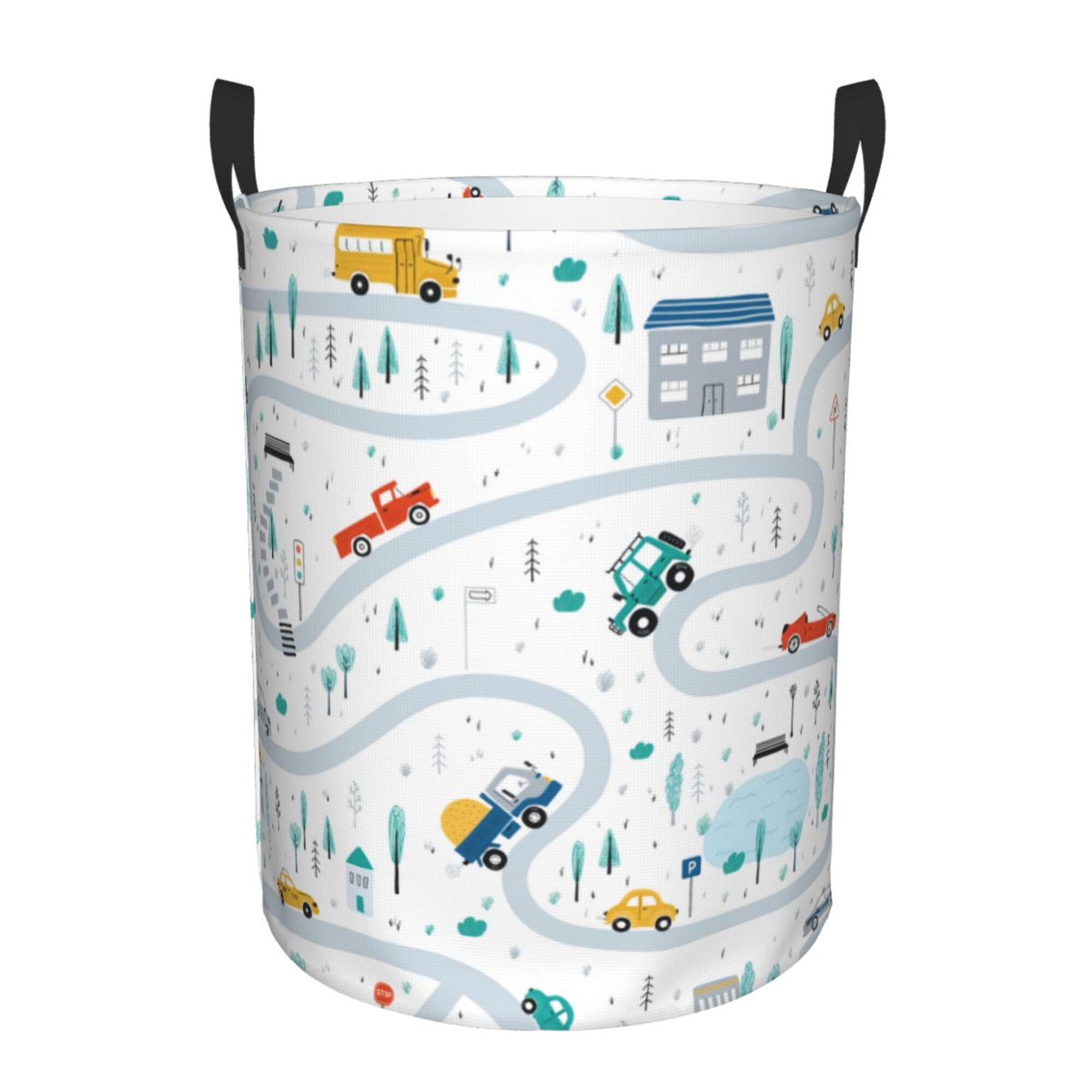 TEQUAN Waterproof Laundry Hampers, Cartoon Cars Road Park Houses ...