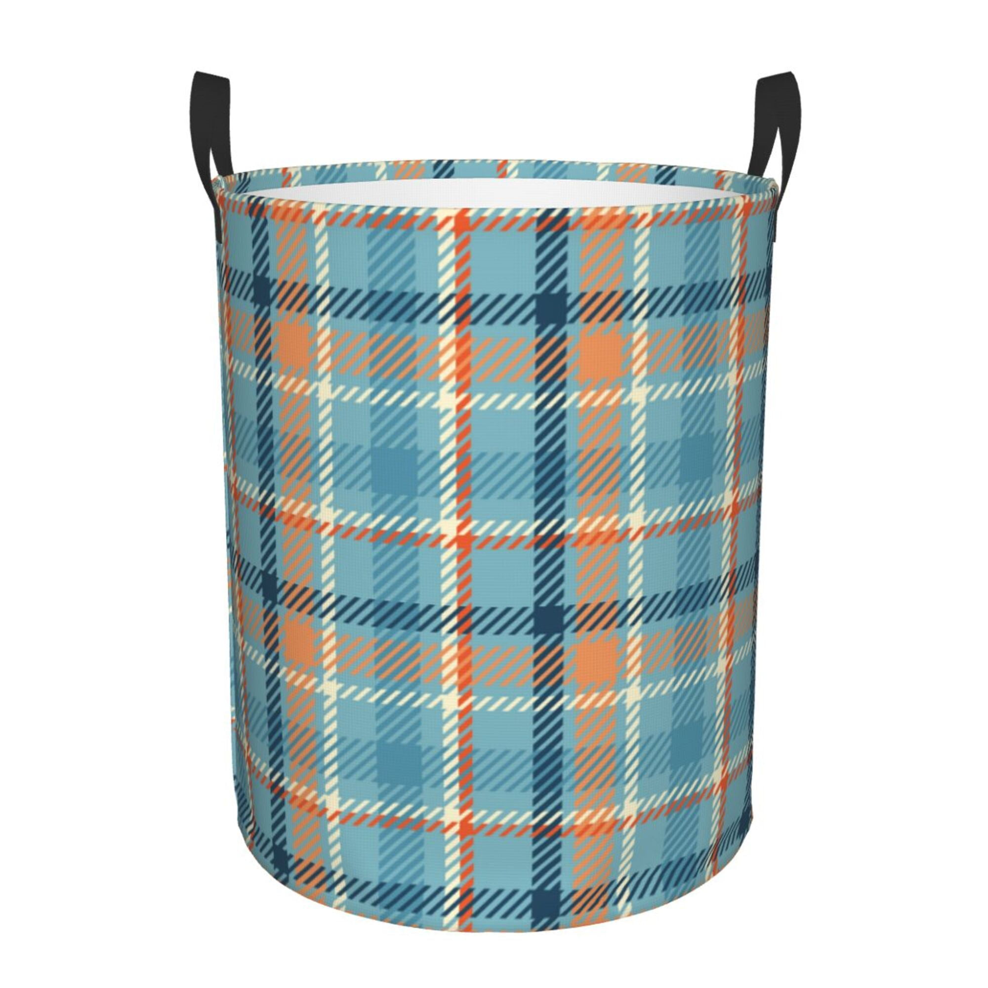 TEQUAN Waterproof Laundry Hampers, Classic Orange Blue Plaid Pattern ...