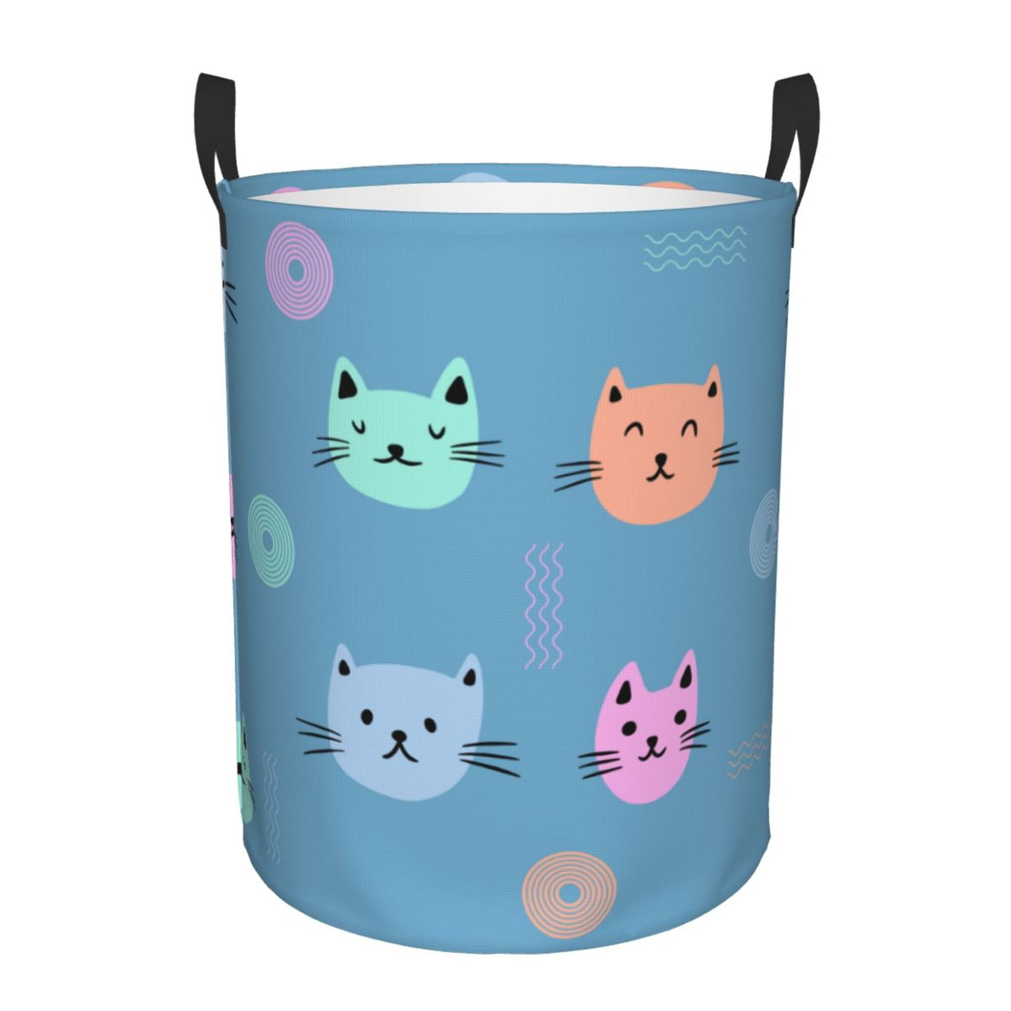 TEQUAN Waterproof Laundry Hampers, Colorful Cartoon Cats Face Pattern ...