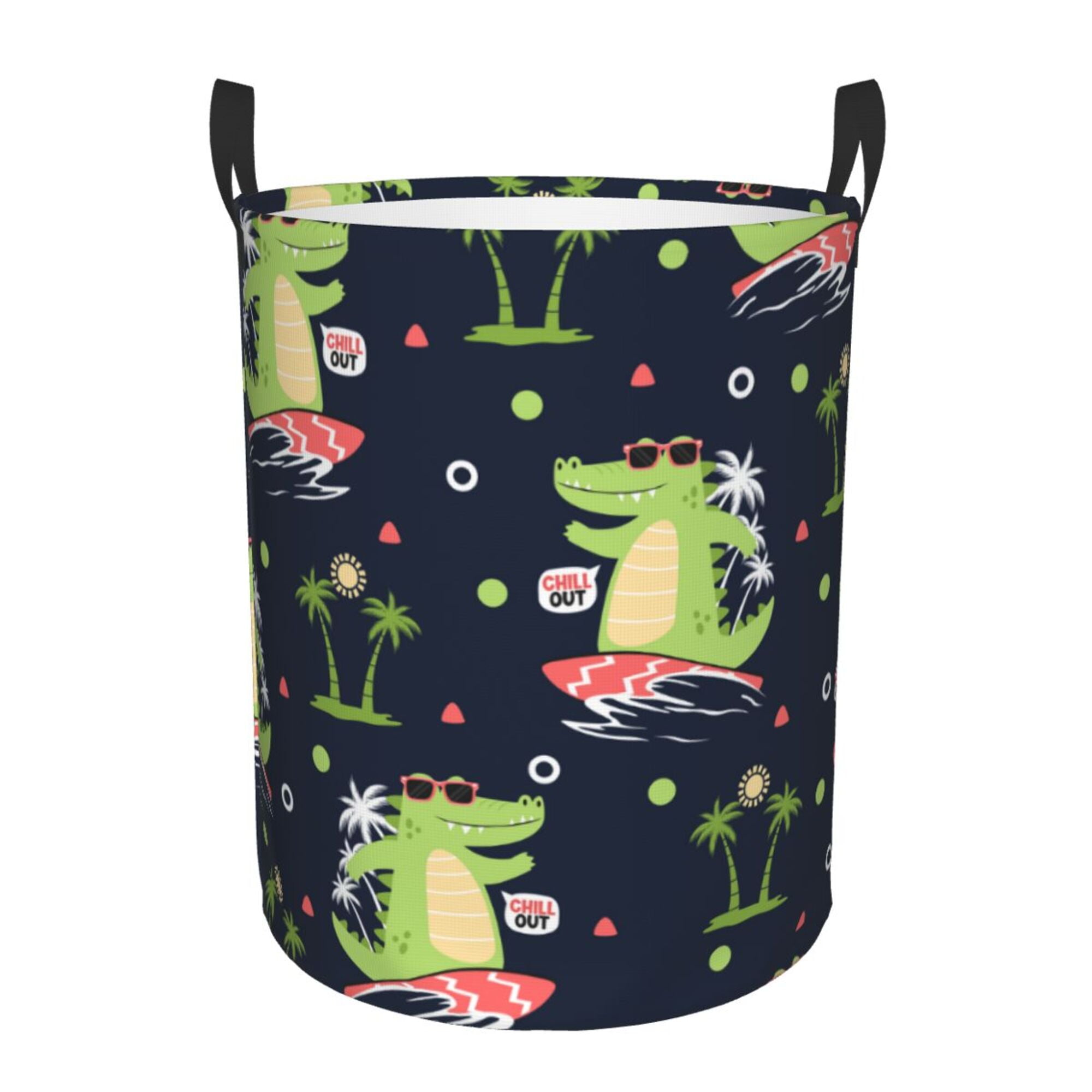 TEQUAN Waterproof Laundry Hampers, Crocodile Surfer Cartoon Trendy ...