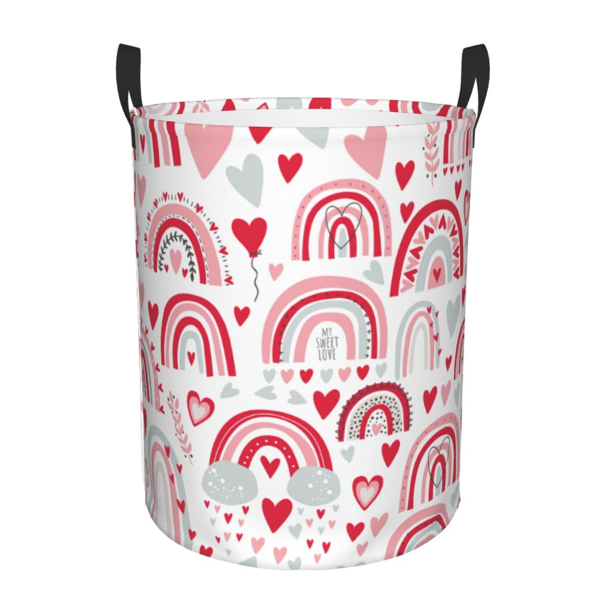 TEQUAN Waterproof Laundry Hampers, Pink Cute Rainbows Hearts Pattern ...