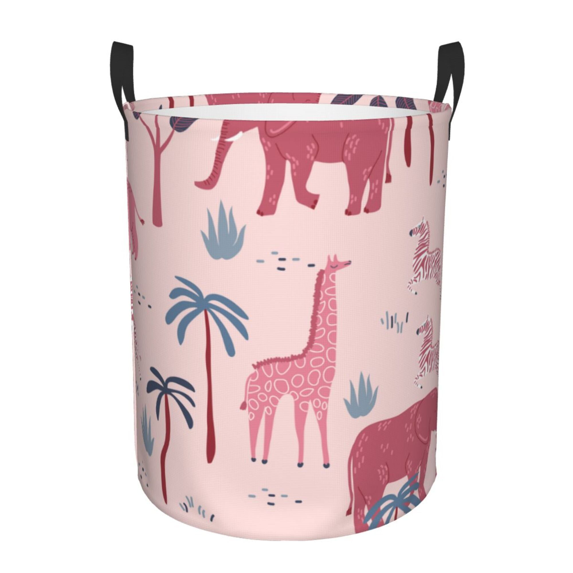 TEQUAN Waterproof Laundry Hampers, Pink Zebra Giraffe Animals Pattern ...