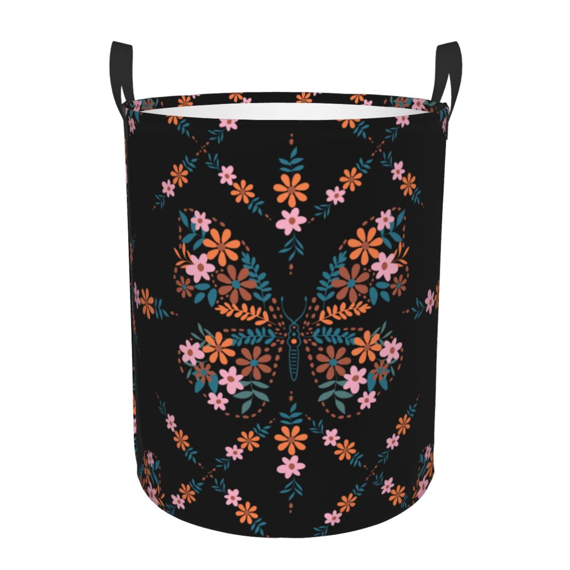 TEQUAN Waterproof Laundry Hampers, Vintage Butterfly Flower Pattern ...