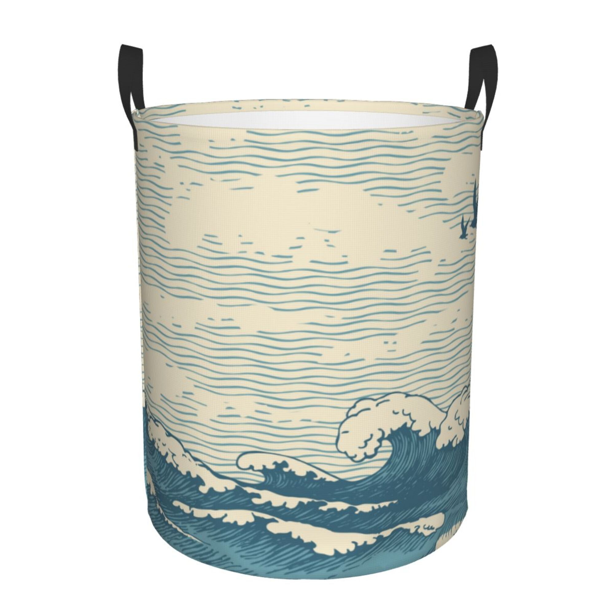 TEQUAN Waterproof Laundry Hampers, Vintage Ocean Waves Seagulls Pattern ...