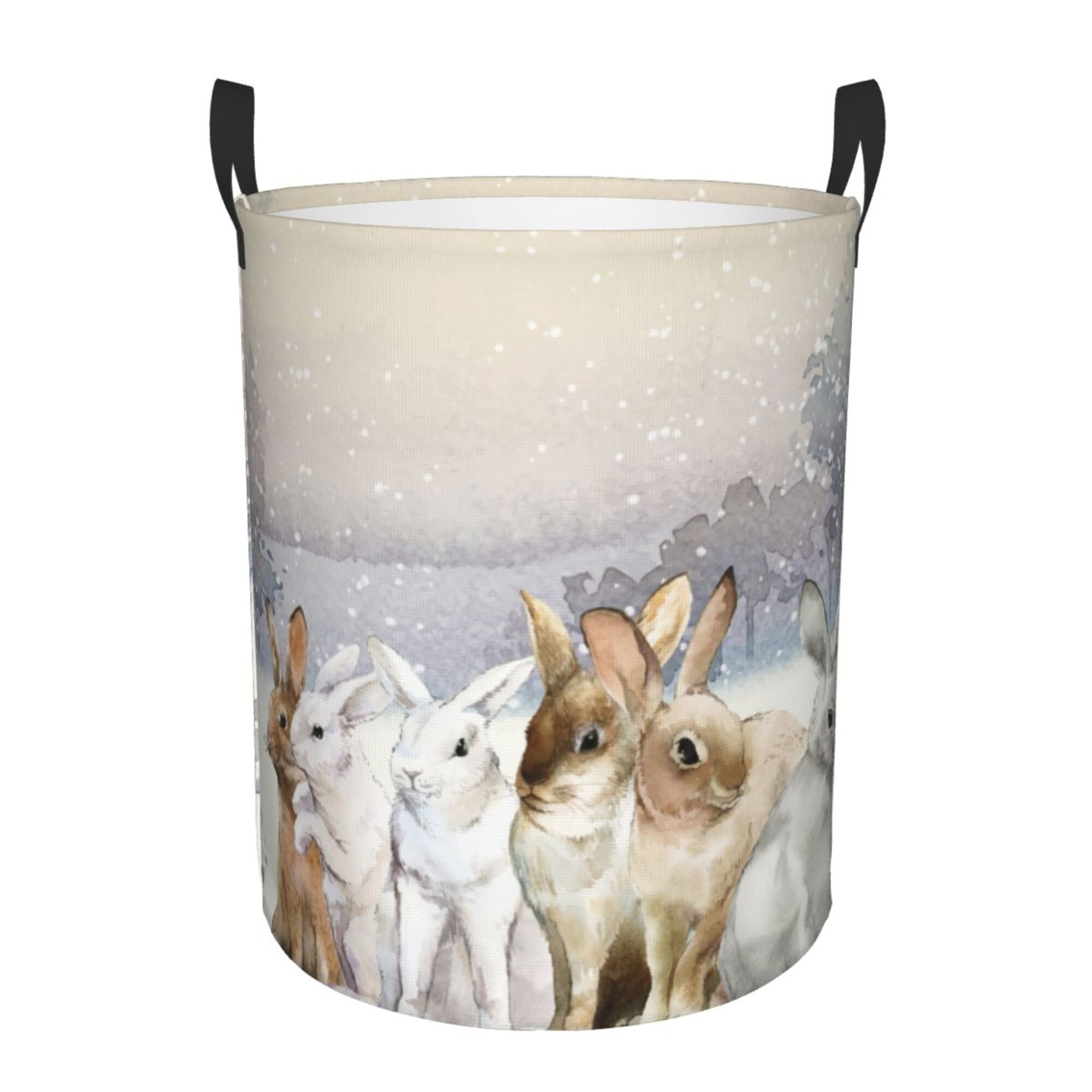 TEQUAN Waterproof Laundry Hampers, Watercolor Winter Snow Rabbits ...