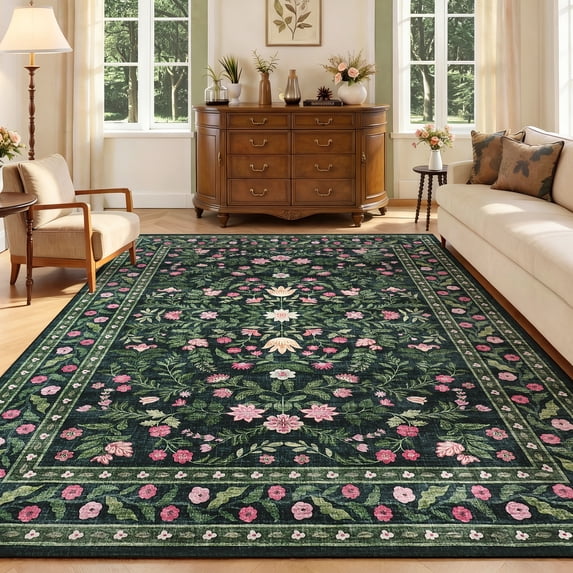 TEREDNAT 8'x10' Modern Leaf Pattern Pearl Velvet Area Rug, Washable Low ...