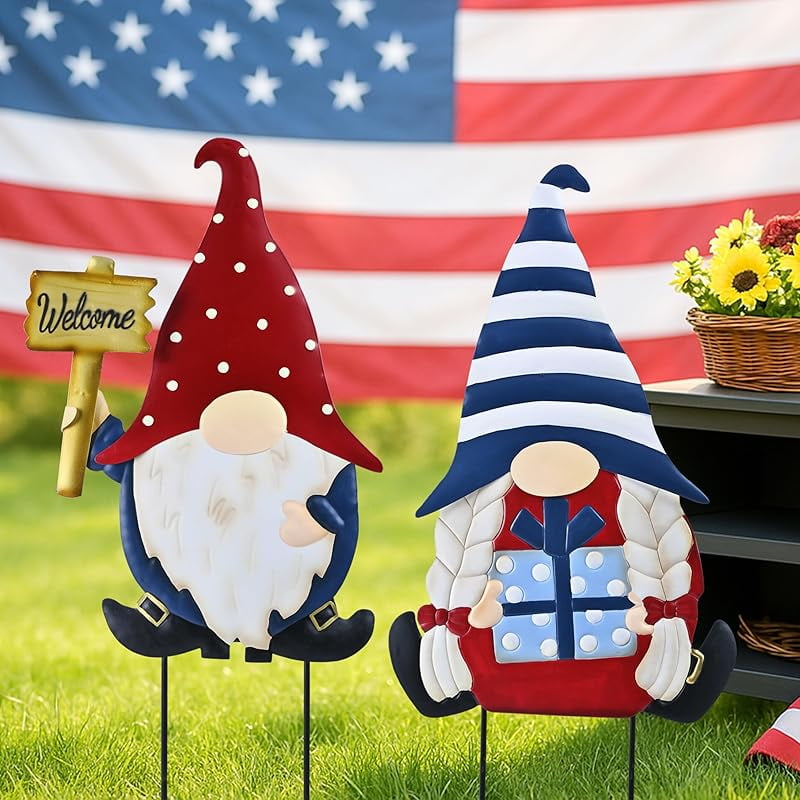 TERESA'S COLLECTIONS 2 Pcs Memorial Day Patriotic Gnome Garden Decor ...