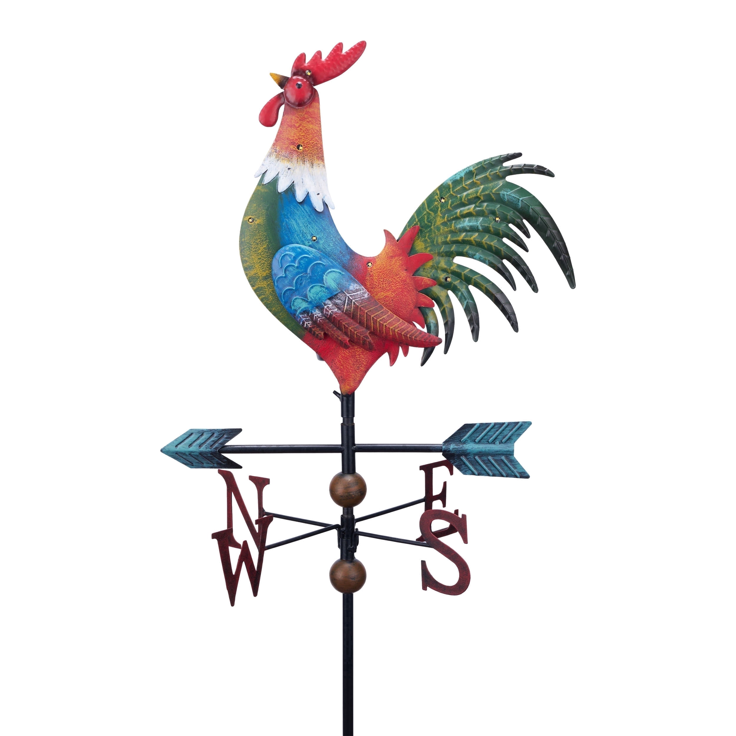 TERESA'S COLLECTIONS Red Rooster Metal Weathervane, Solar Outdoor ...
