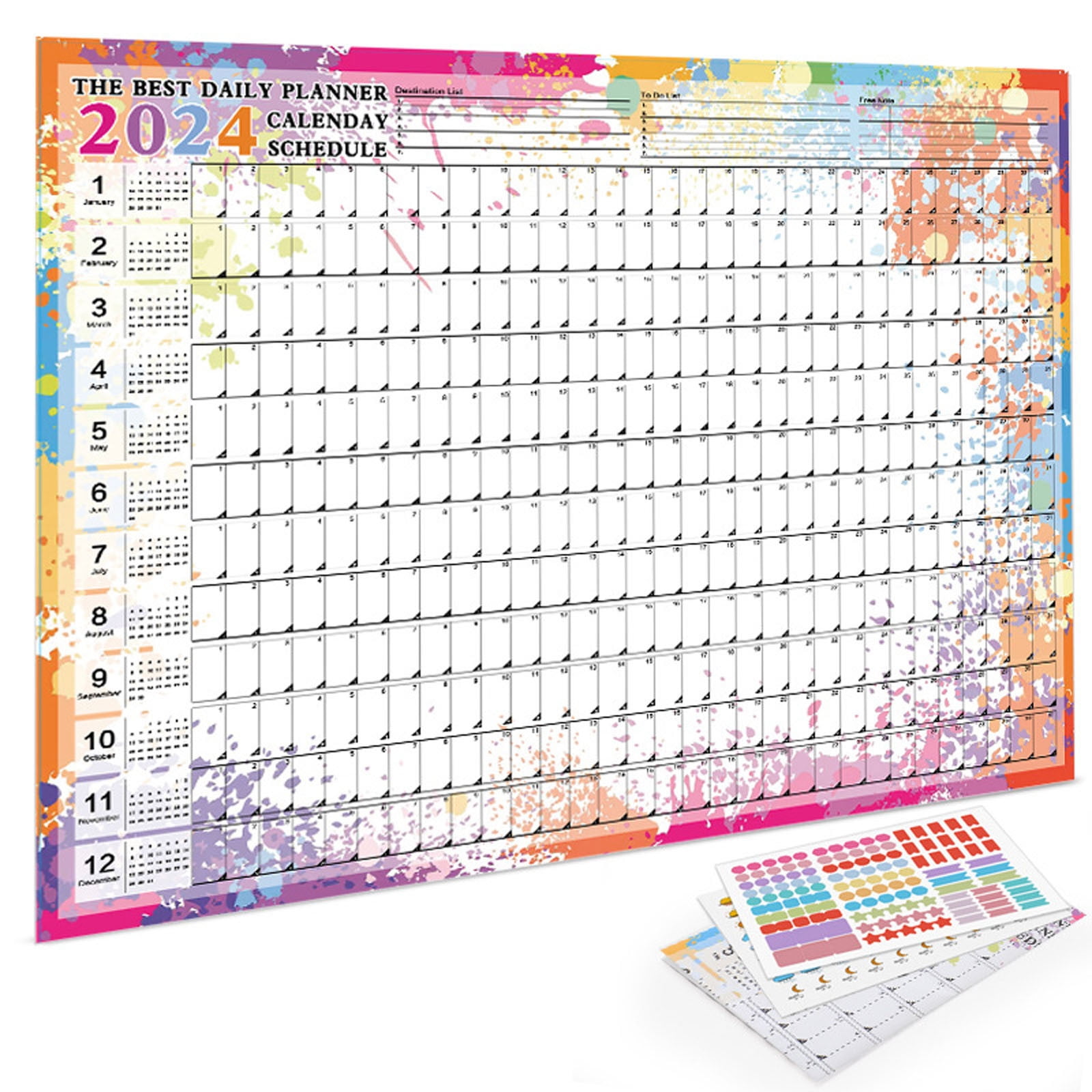 TERGAYEE 2024 Wall Calendar Planner Sheet,Yearly Monthly Weekly Daily ...