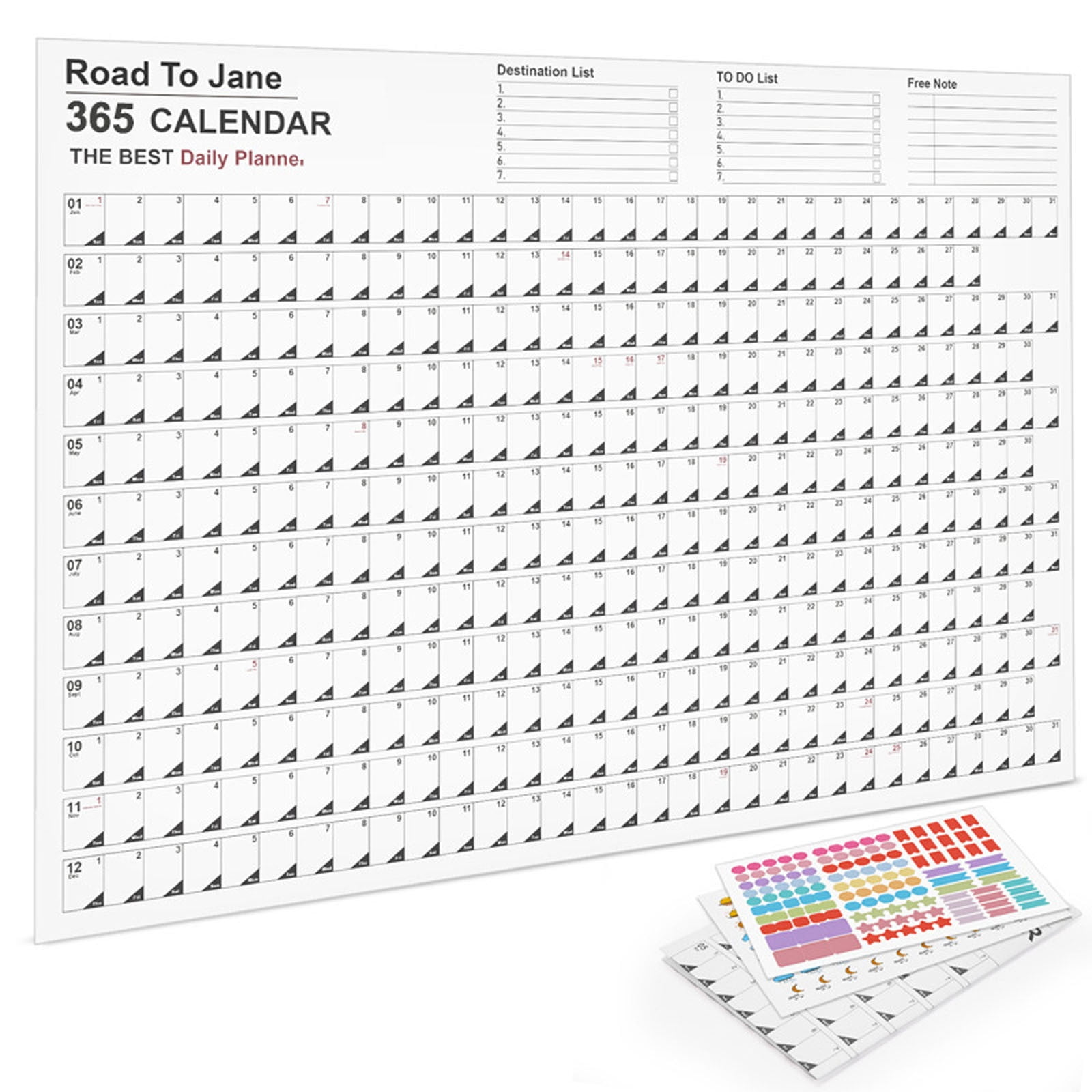 TERGAYEE 2024 Wall Calendar Planner Sheet,Yearly Monthly Weekly Daily ...